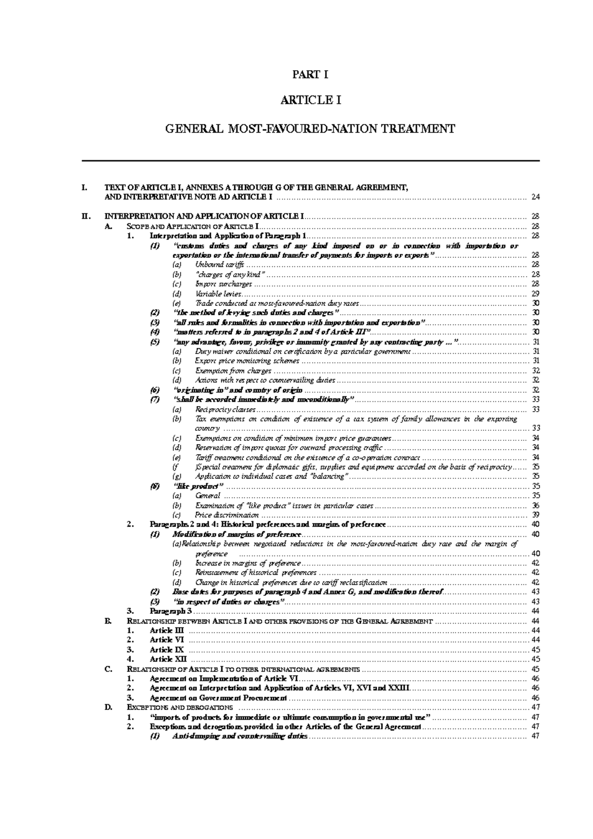 GATT 1947 Article I: General Treatment - Analytical Index - Studocu