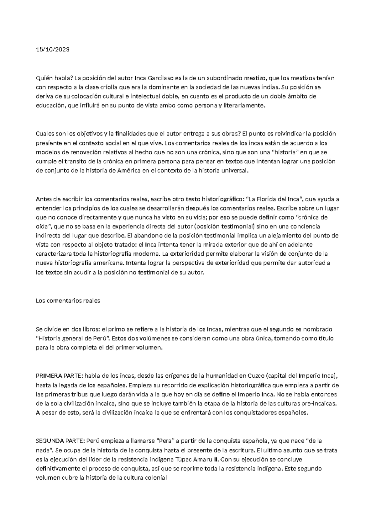Análisis de la obra de Inca Garcilaso: Comentarios Reales y su contexto ...