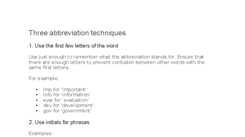 Three Abbreviation Techniques for Listening Skills - Studocu