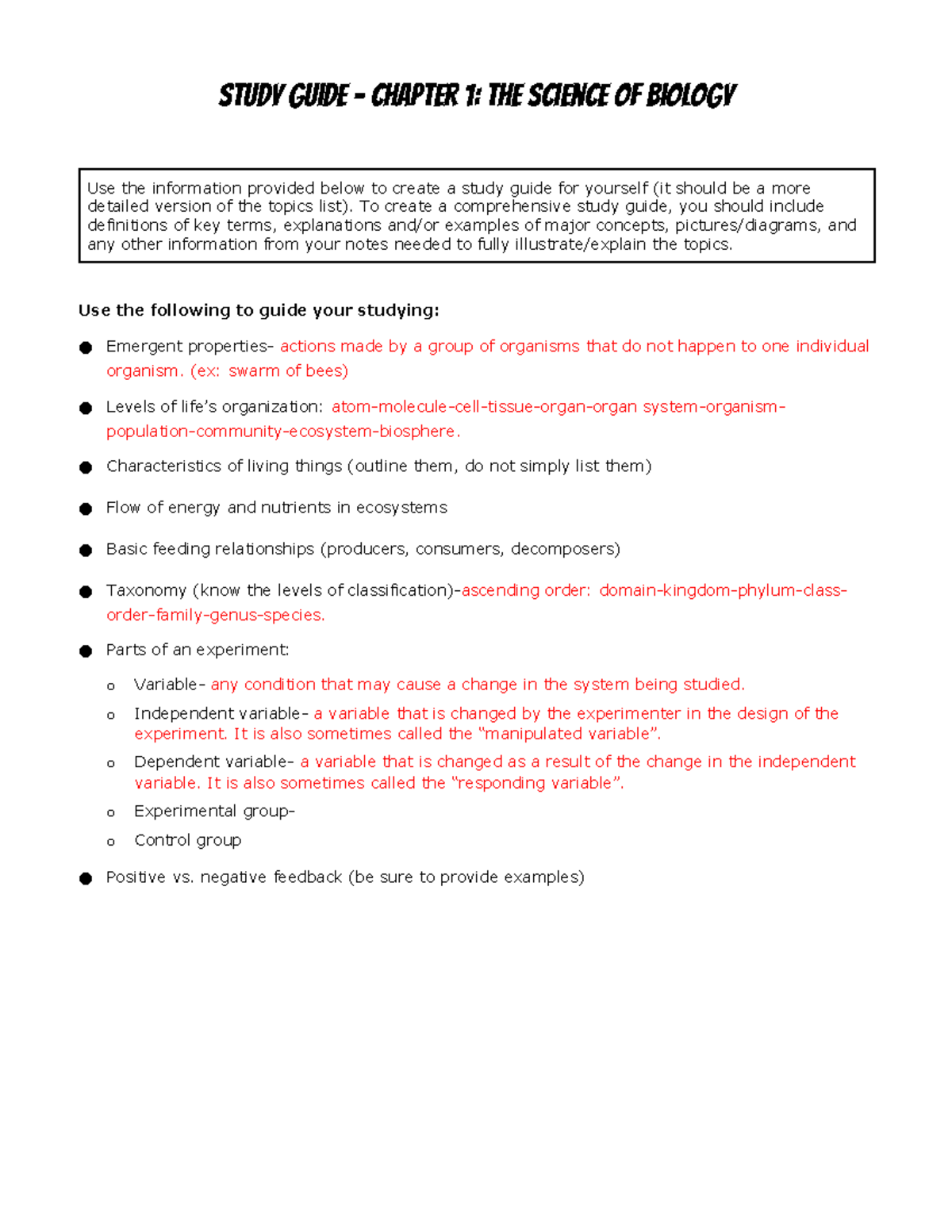 Study Guide: Chapter 1 - The Science of Biology (BIO 101) - Studocu