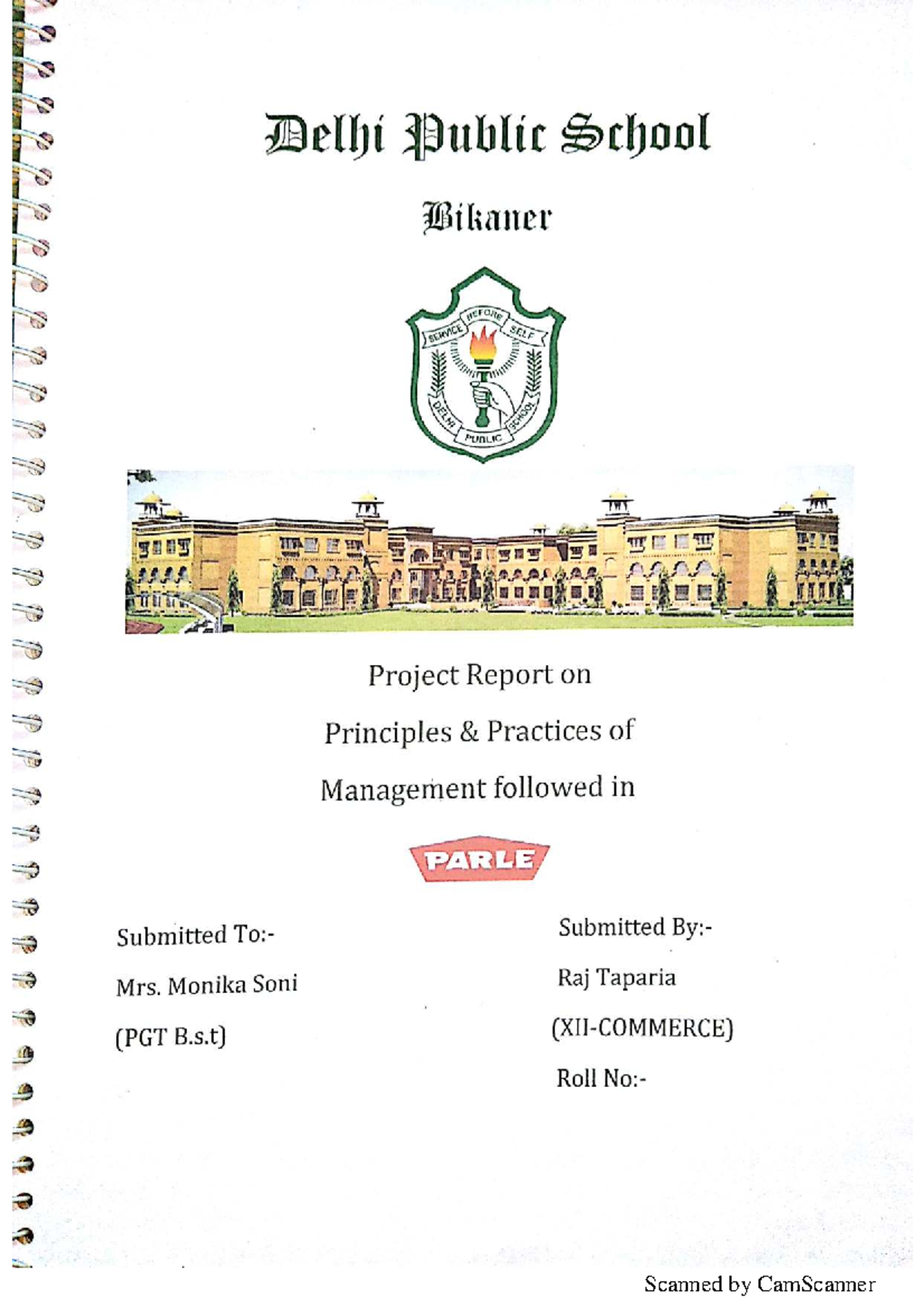 Project Report on Management Principles in PARLE - Class XII (COMMERCE ...