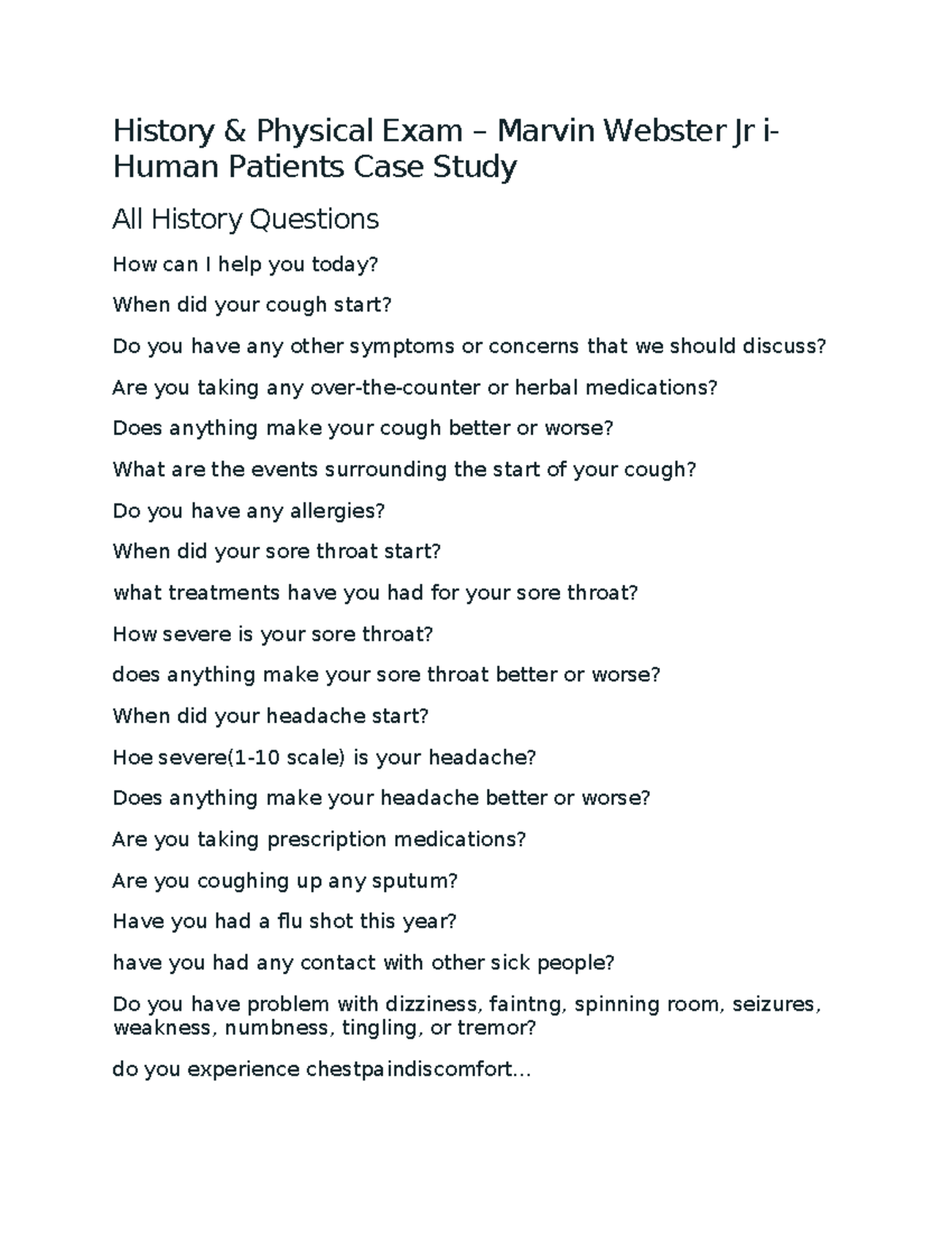 Marvin Webster Rash - History & Physical Exam – Marvin Webster Jr i ...