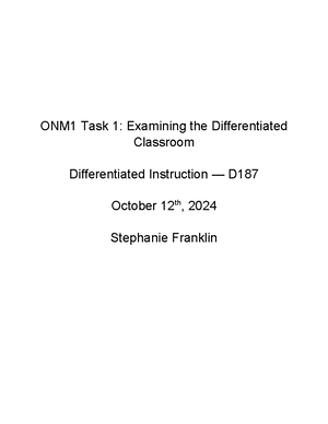 D187 ONMI Task 1: Analyzing Differentiated Instruction in Classrooms - Studocu