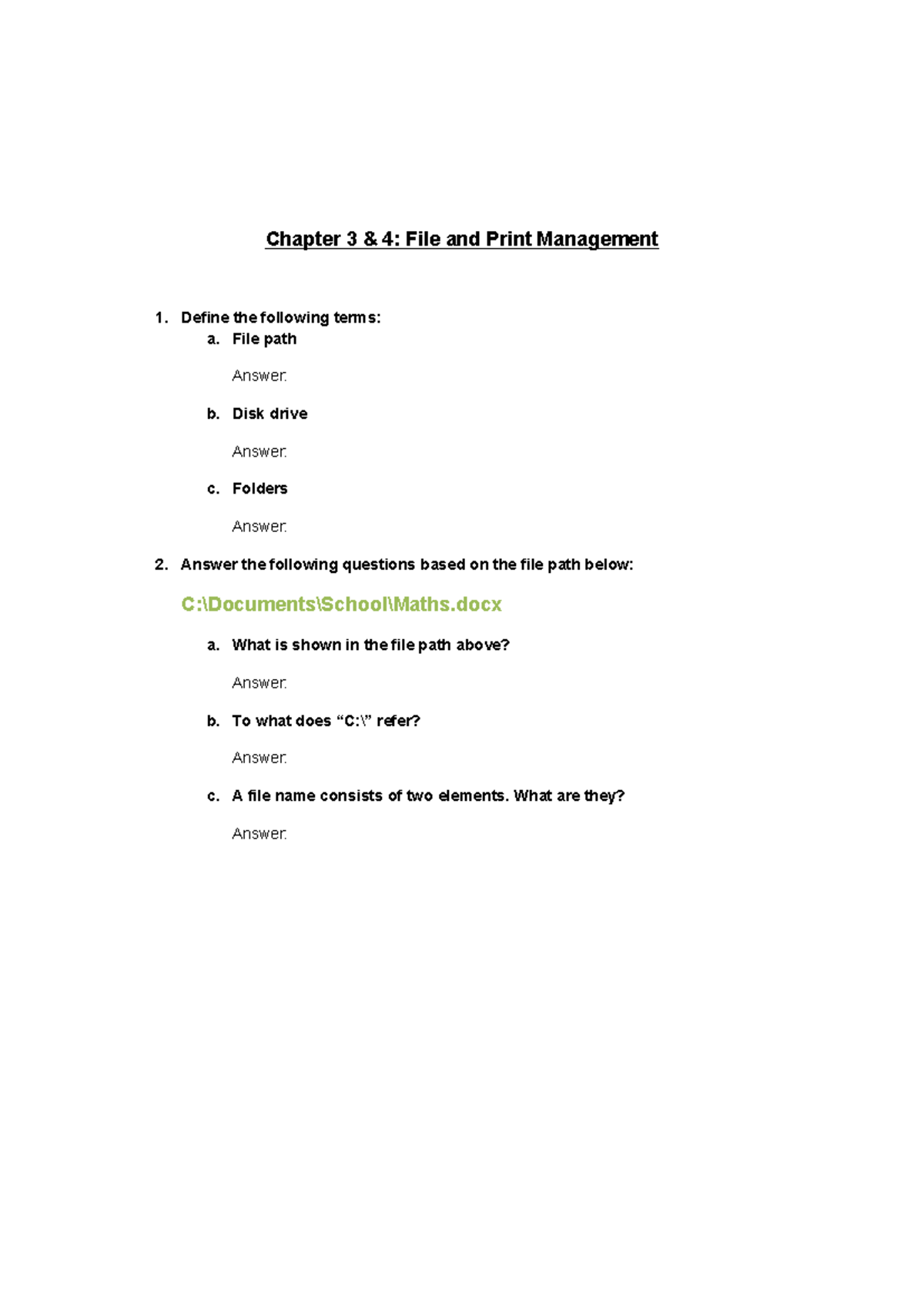 Chapter 3 & 4 Study Guide: File & Print Management (CS101) - Studocu