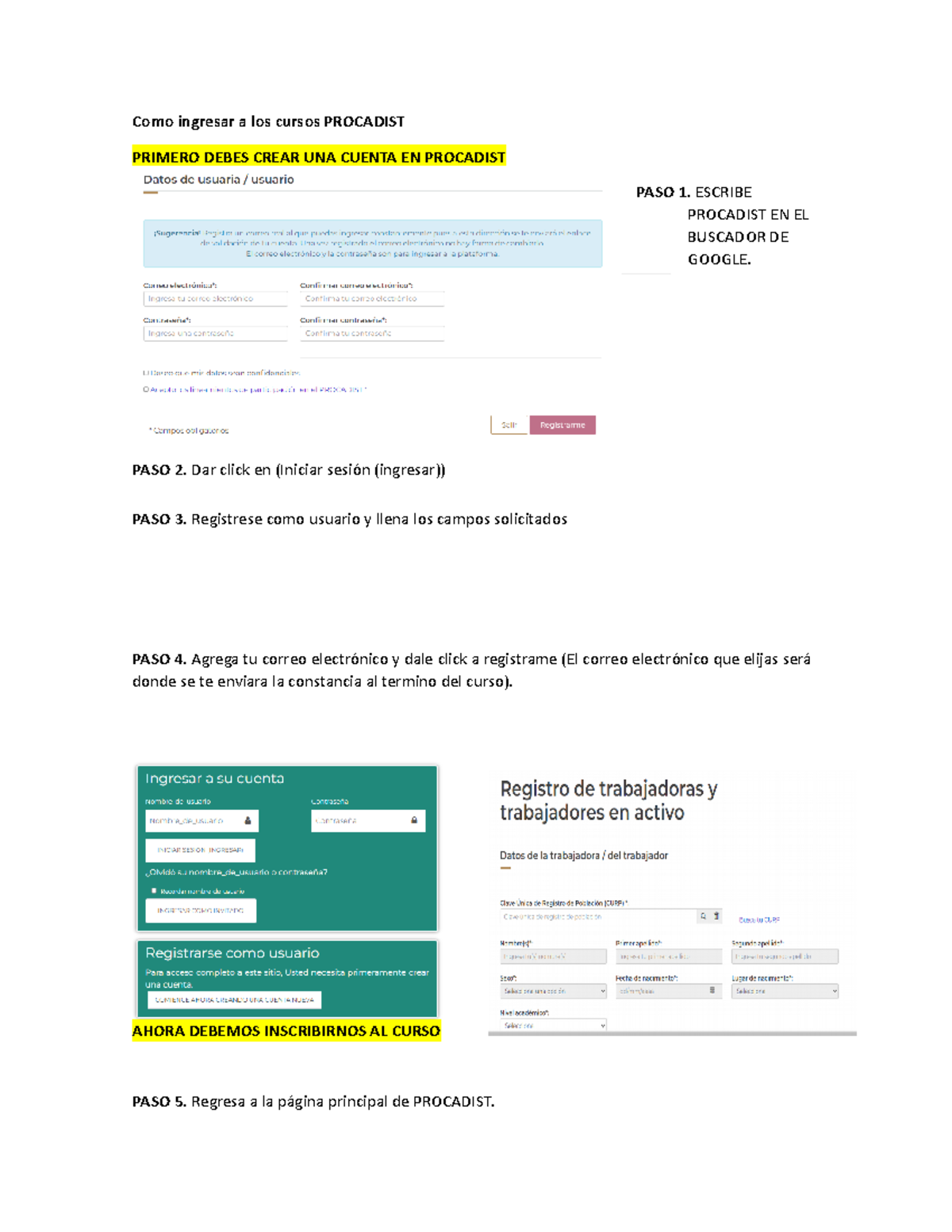 Guía para Ingresar a los Cursos PROCADIST: Registro y Inscripción - Studocu