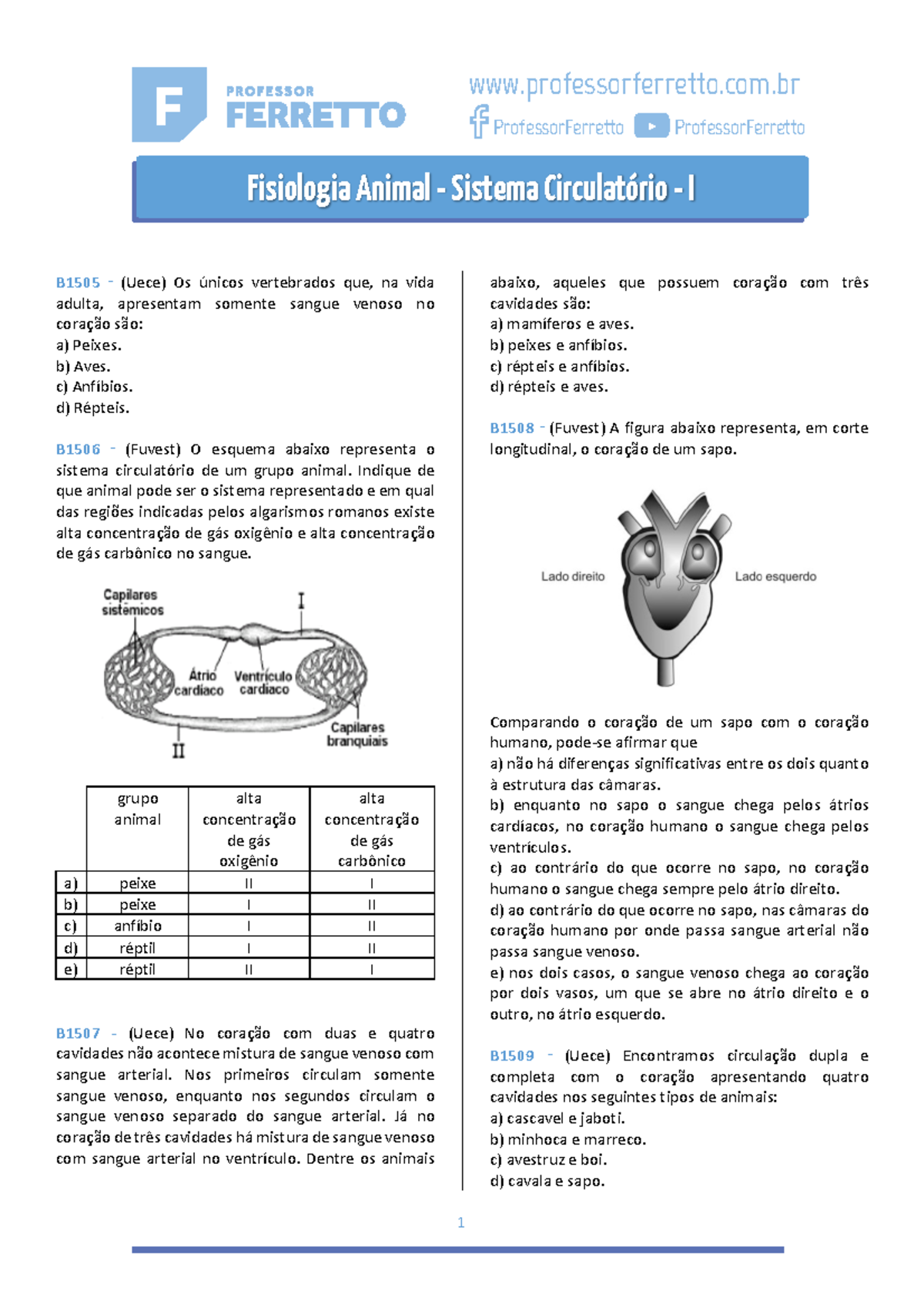 Exercícios sobre o Sistema Circulatório - B1505 a B1528 - Studocu