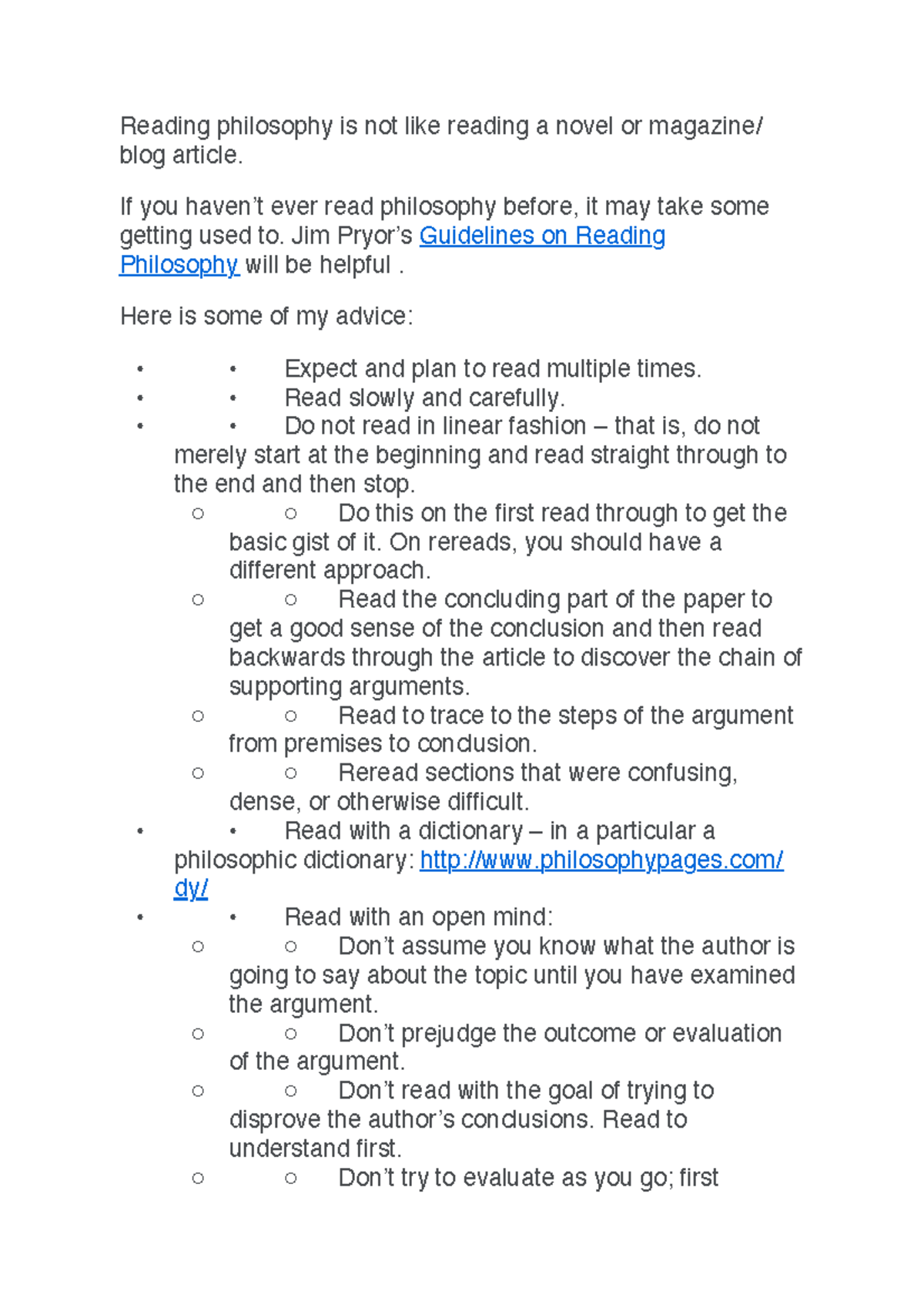 PHIL 101: Guidelines for Reading Philosophy Effectively - Studocu