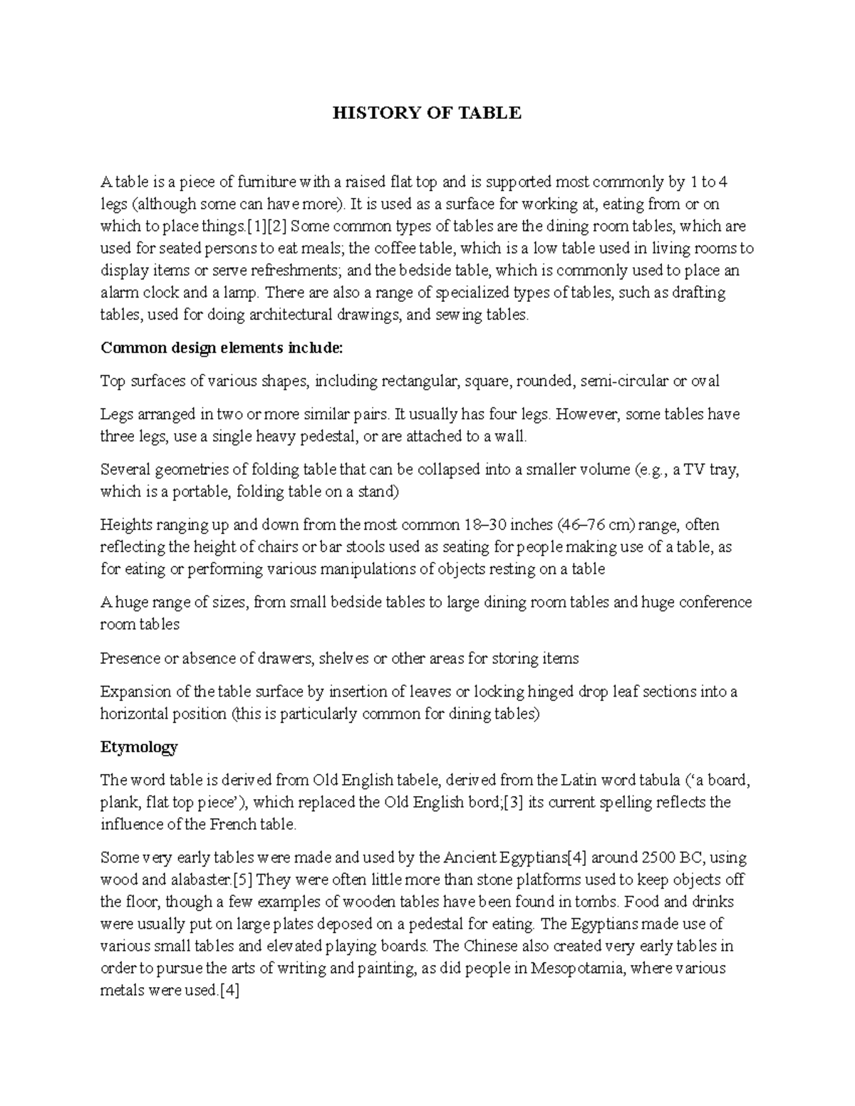 HIST 101: Overview of the History and Types of Tables - Studocu