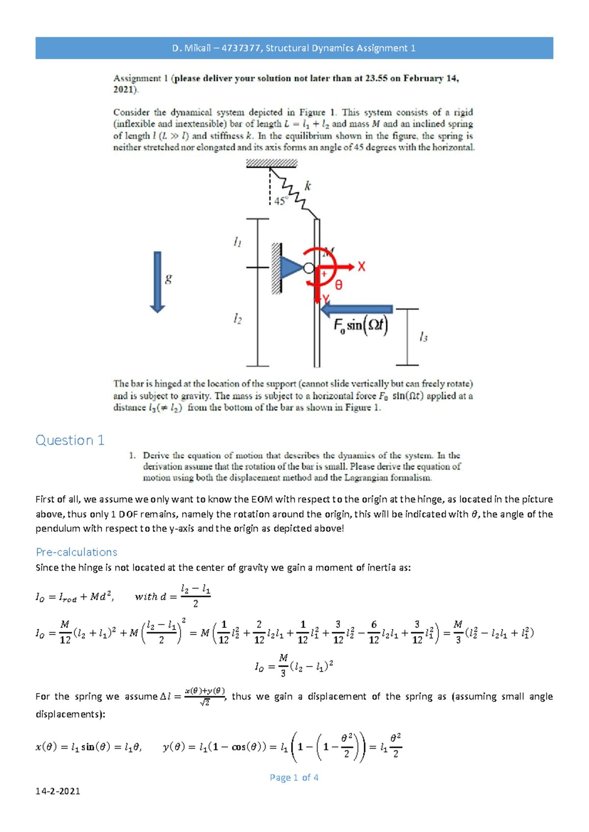 Structural Dynamics Assignment 1: Equation of Motion Analysis - Studeersnel