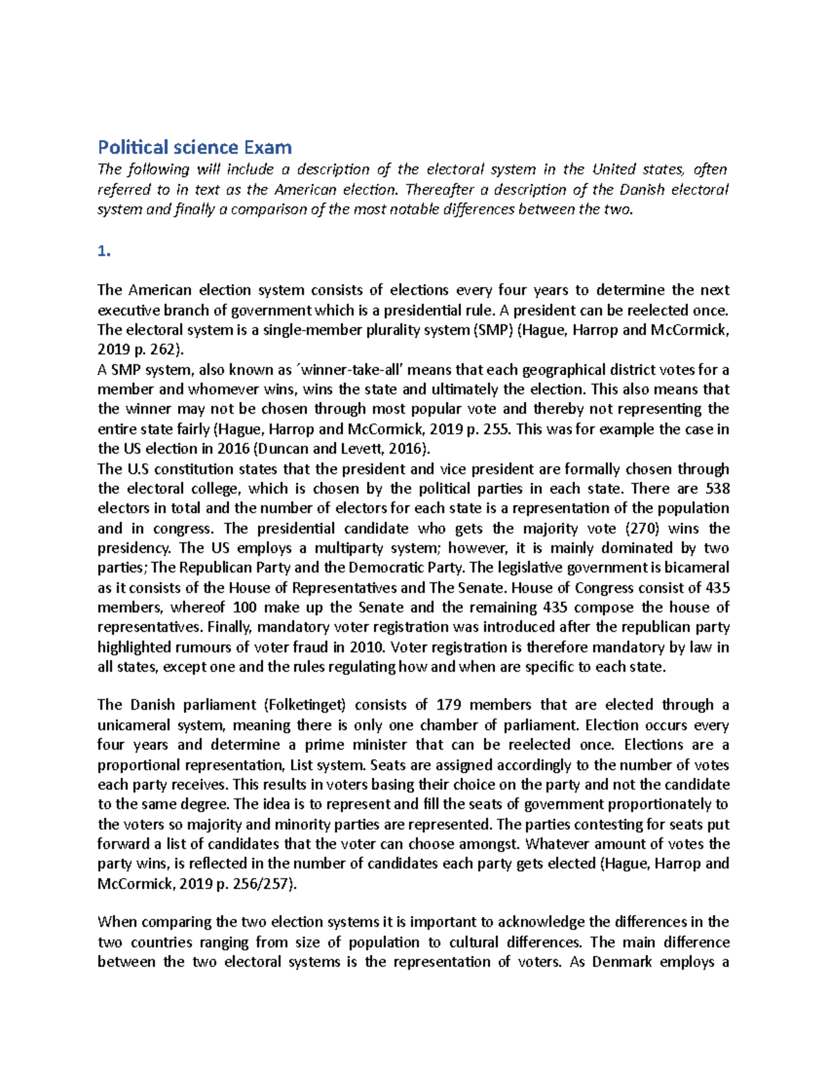 Comparative Analysis of Electoral Systems: US vs. Denmark (PolSci 101 ...