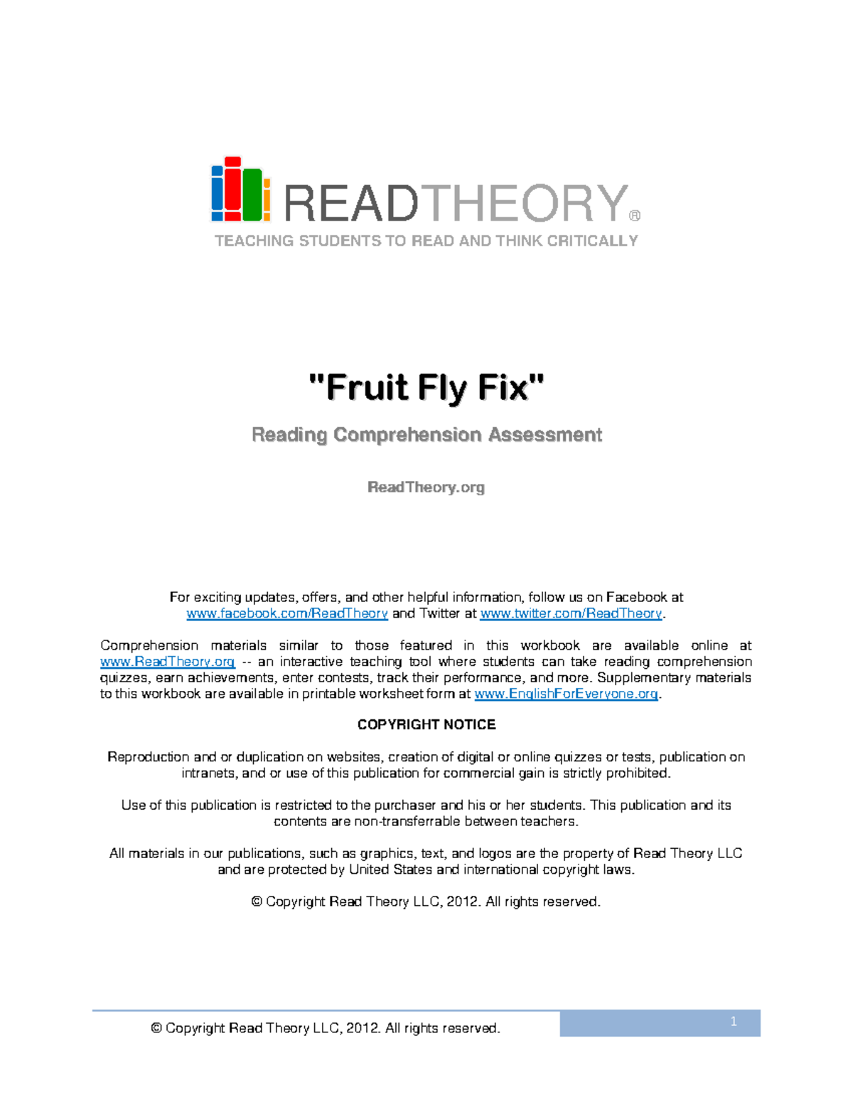 Fruit Fly Fix: Reading Comprehension Assessment Guide - Studocu