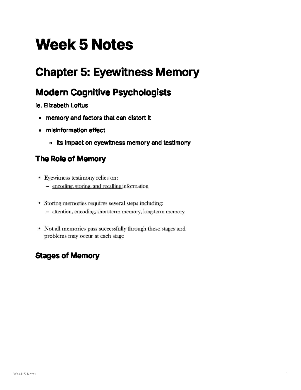 Week 5 Notes: Eyewitness Memory & Misinformation Effects in Psychology ...