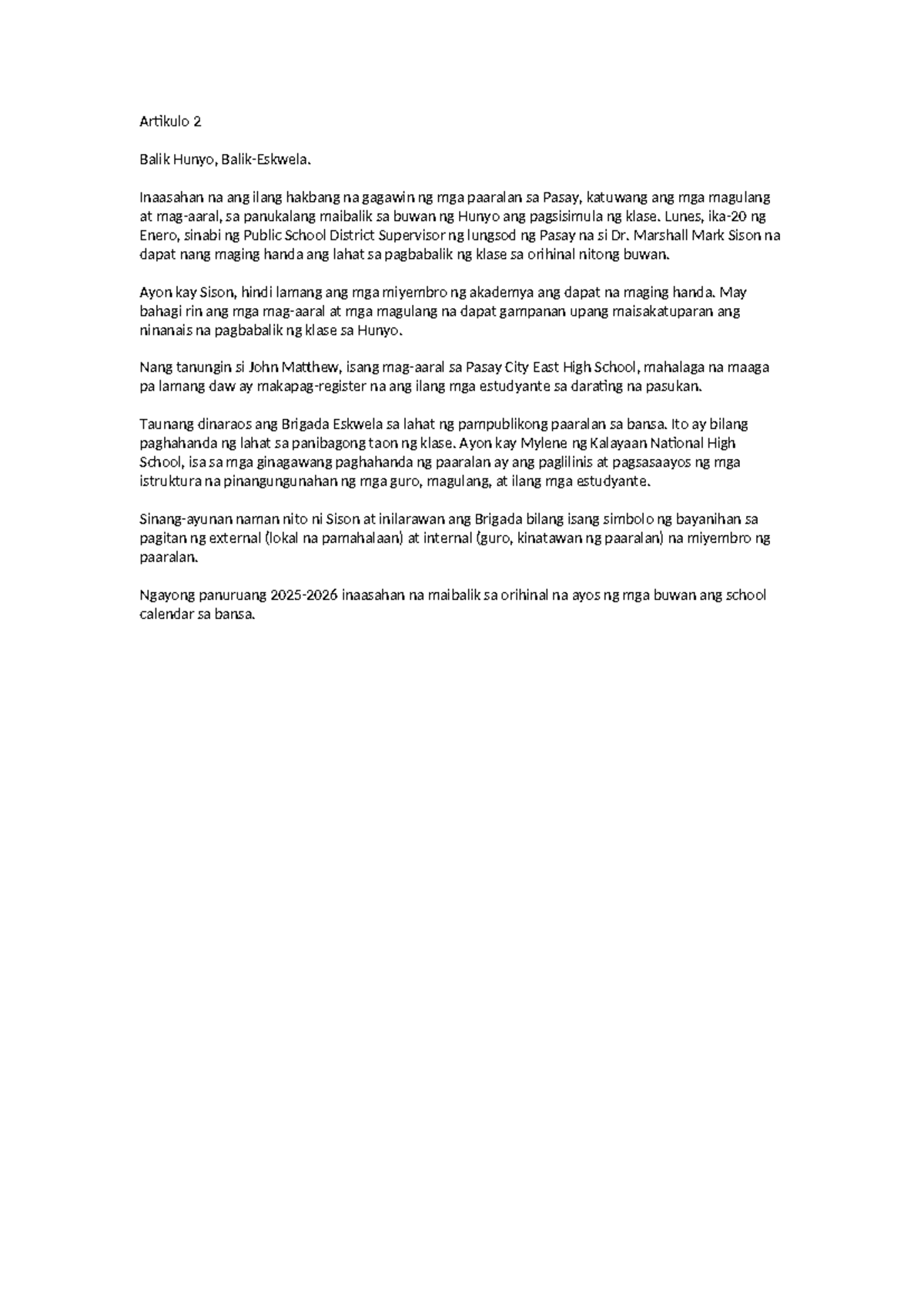 Artikulo 2 - News - news articles - Artikulo 2 Balik Hunyo, Balik ...