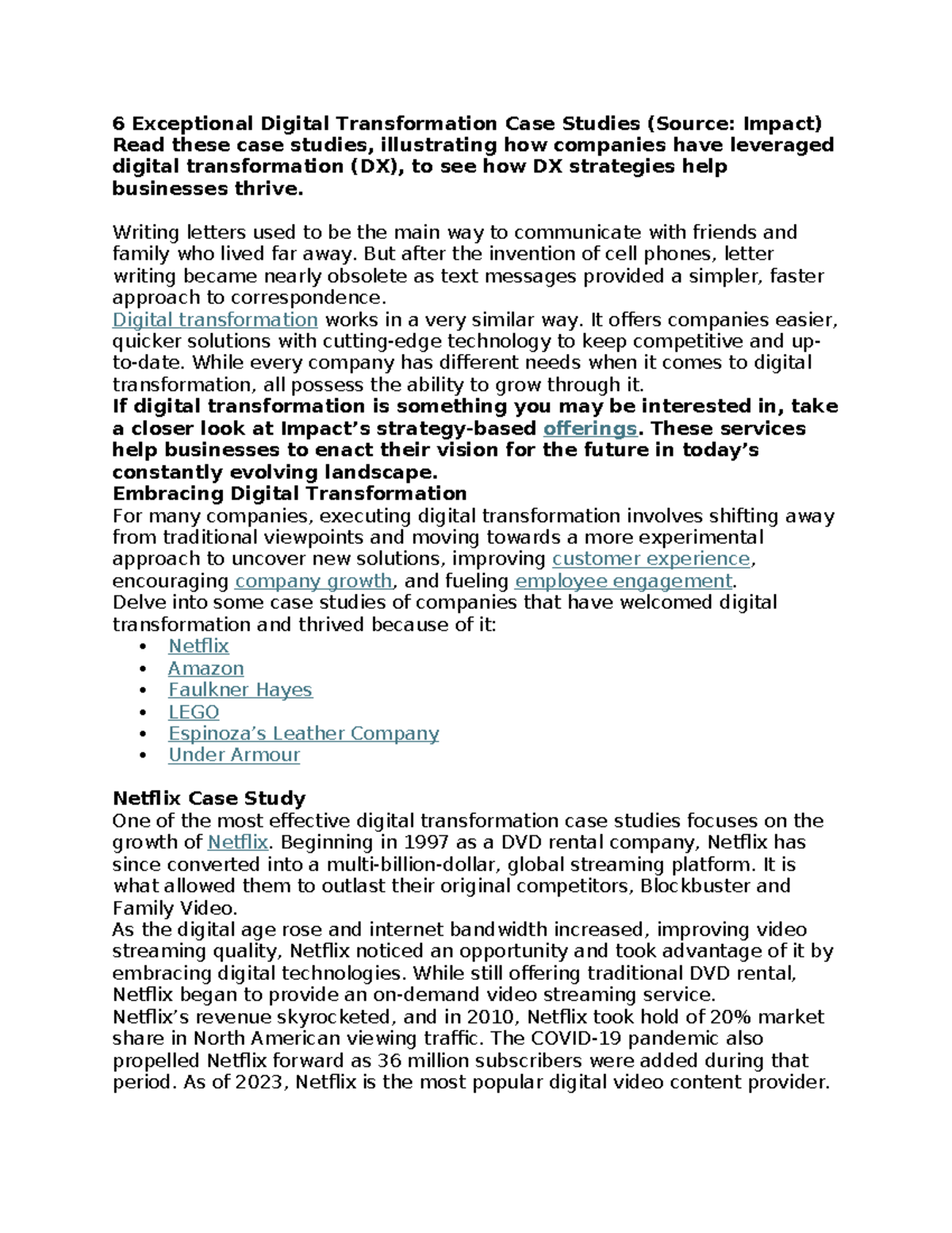 Six Digital Transformation Case Studies: Insights & Strategies - Studocu