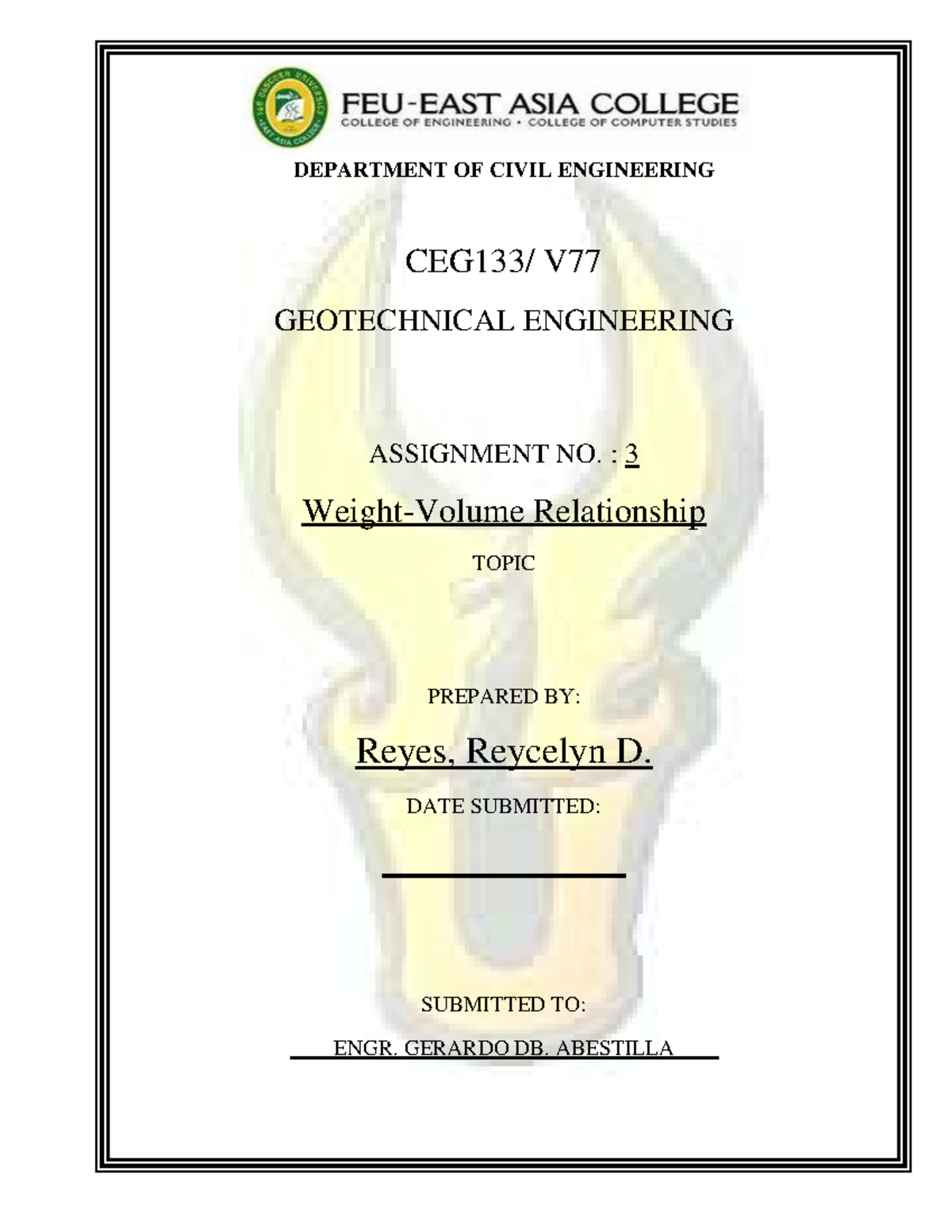 V77 Geotechnical Engineering Assignment No. 3: Soil Properties Analysis ...