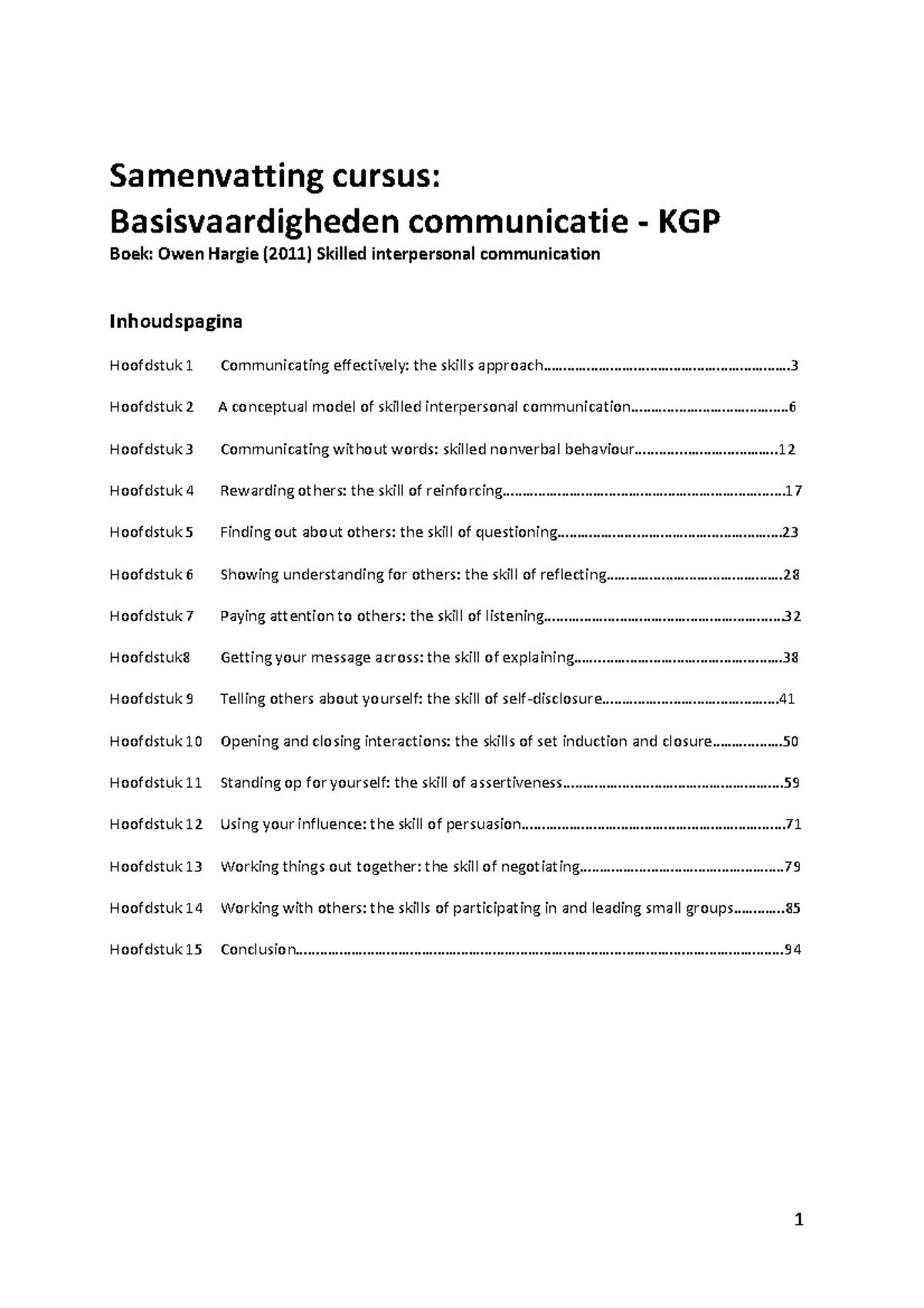 Samenvatting Skilled Interpersonal Communication - Hargie Hoofdstukken ...