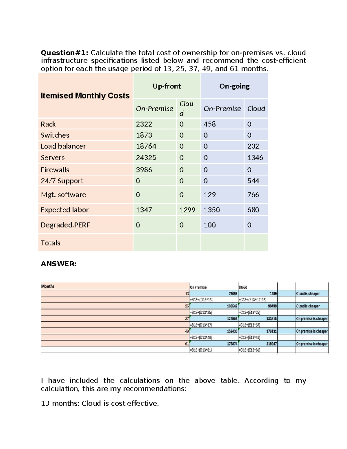 TCO Analysis for Cloud vs. On-Premise Infrastructure (Q1 A2) - Studocu