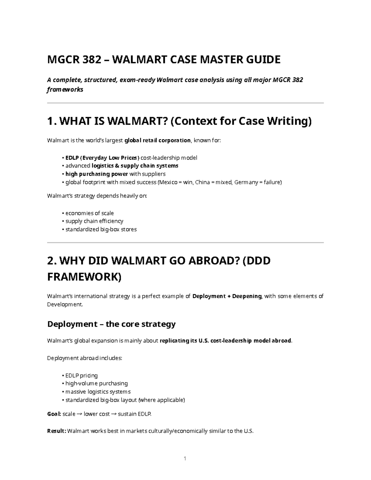 MGCR 382 Walmart Case Analysis: Master Guide & Insights - Studocu