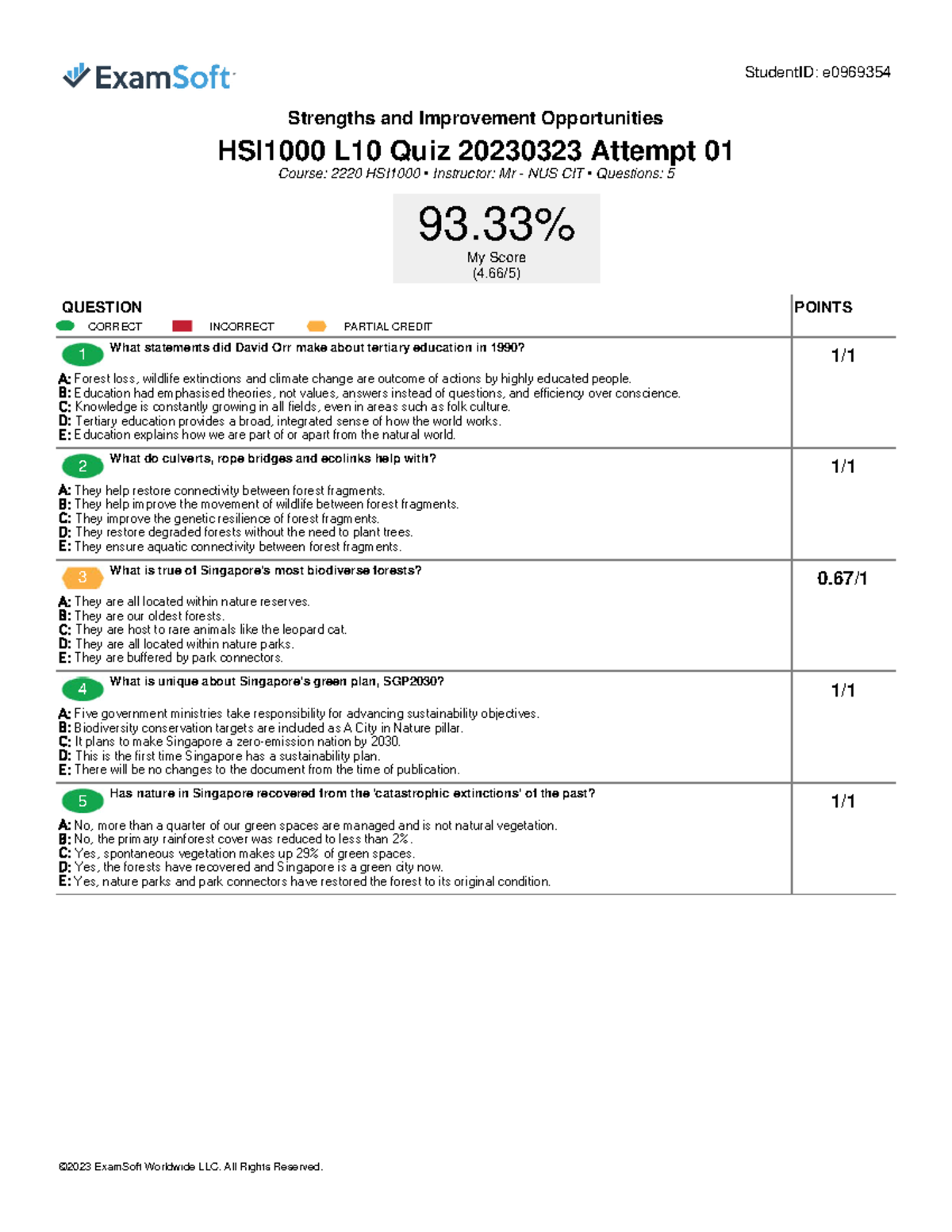 HSI1000 L10 Quiz Attempt Report - 93.33% Score (20230323) - Studocu