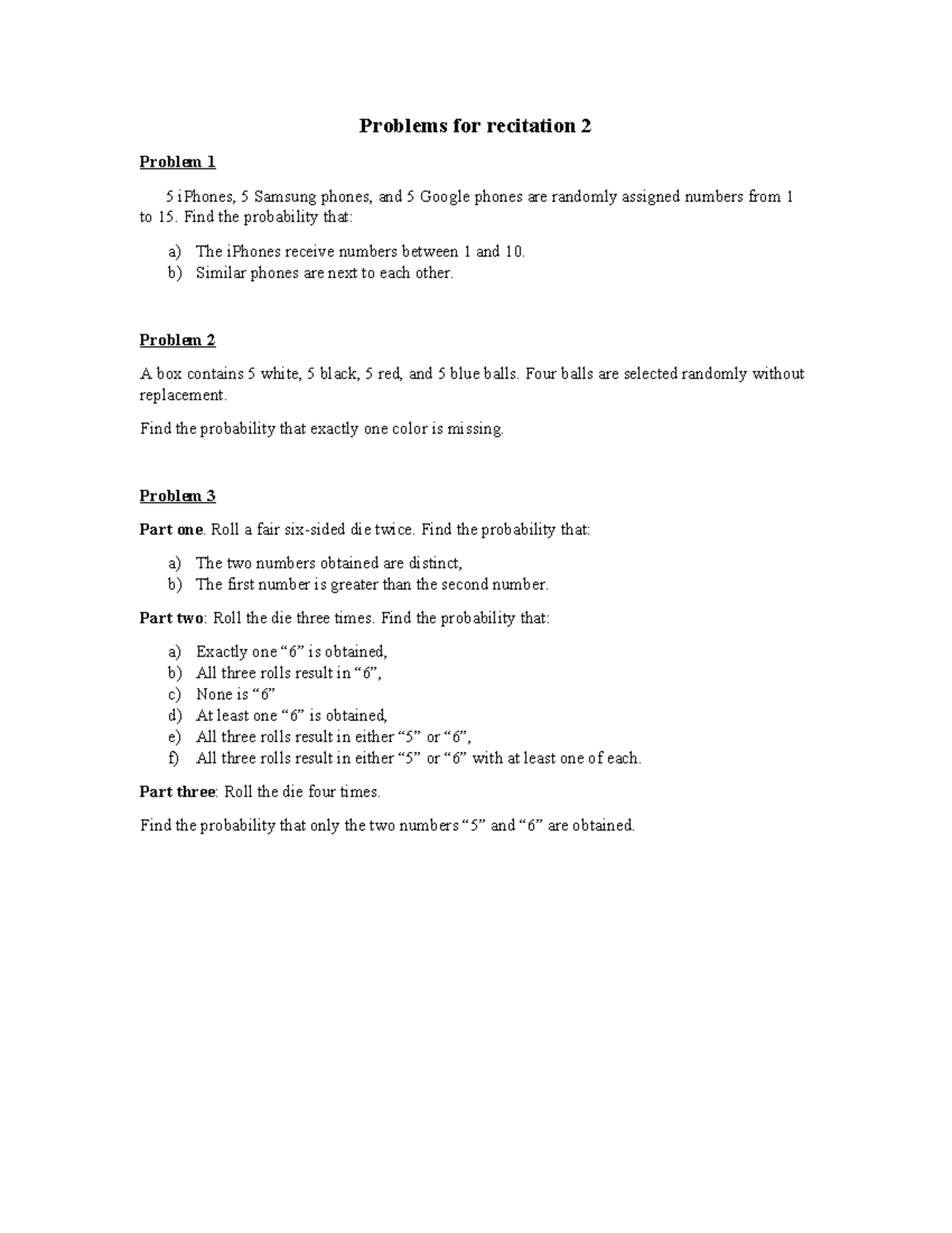 Recitation 2: Probability Problems and Solutions - Studocu