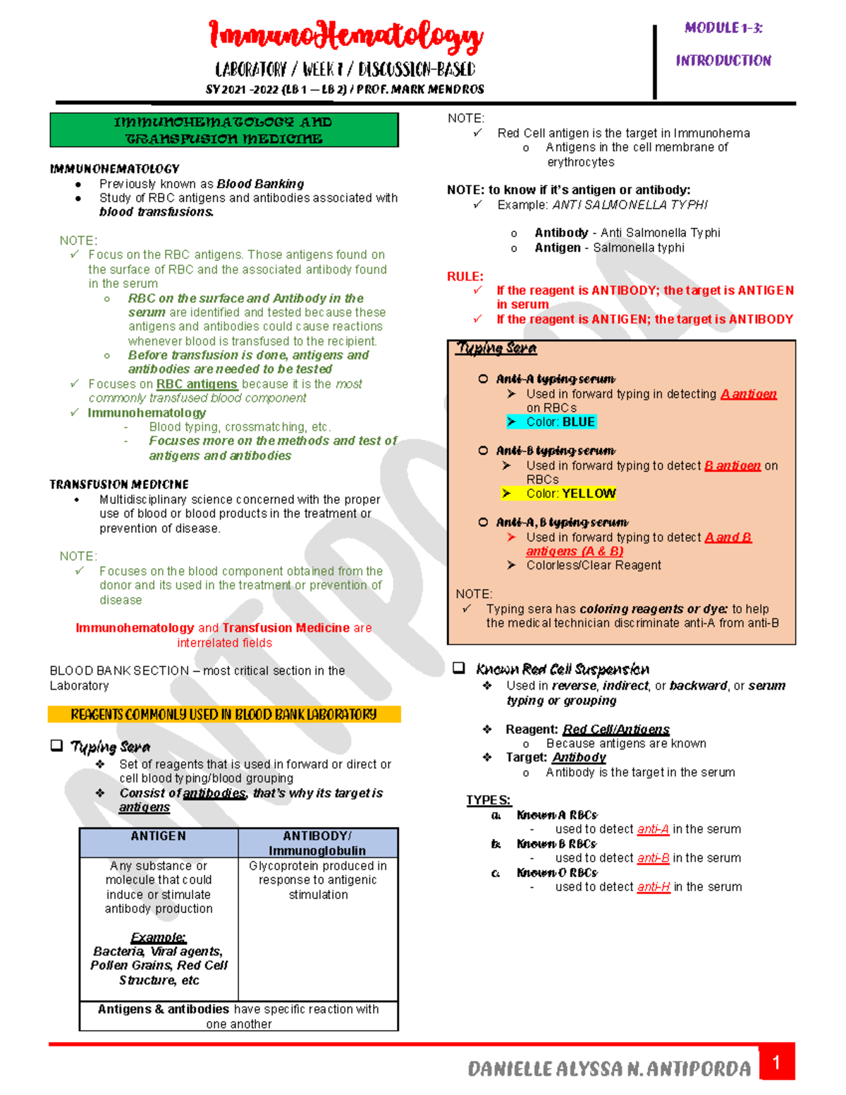 IH LAB Midterm Immunohematology and Transfusion Medicine Notes - Studocu