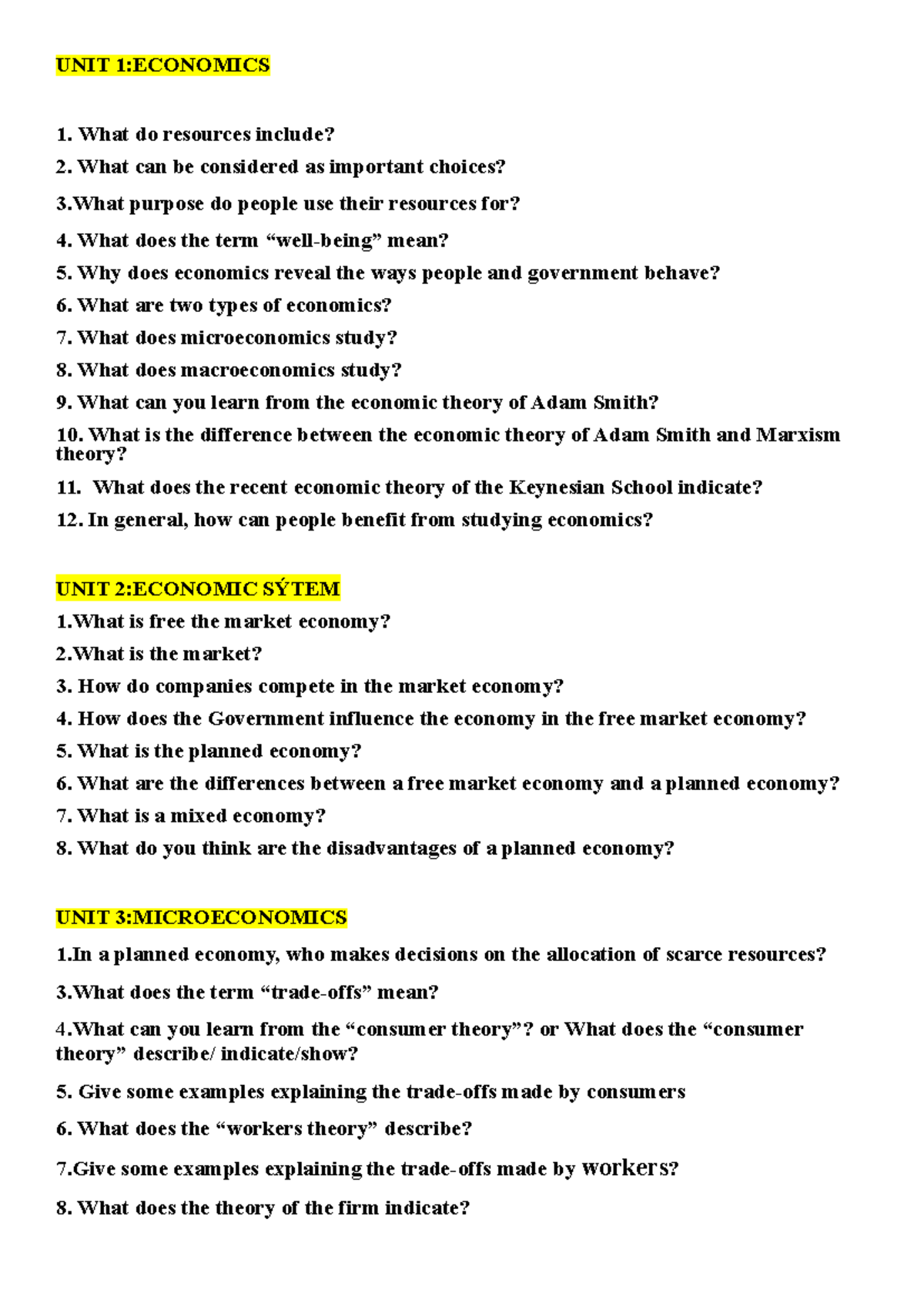 UNIT 1: ECONOMICS - Key Concepts and Theories Explained - Studocu