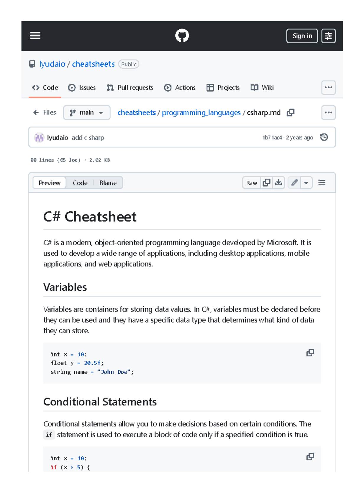 C# Programming Language Cheatsheet: Key Concepts & Examples - Studocu