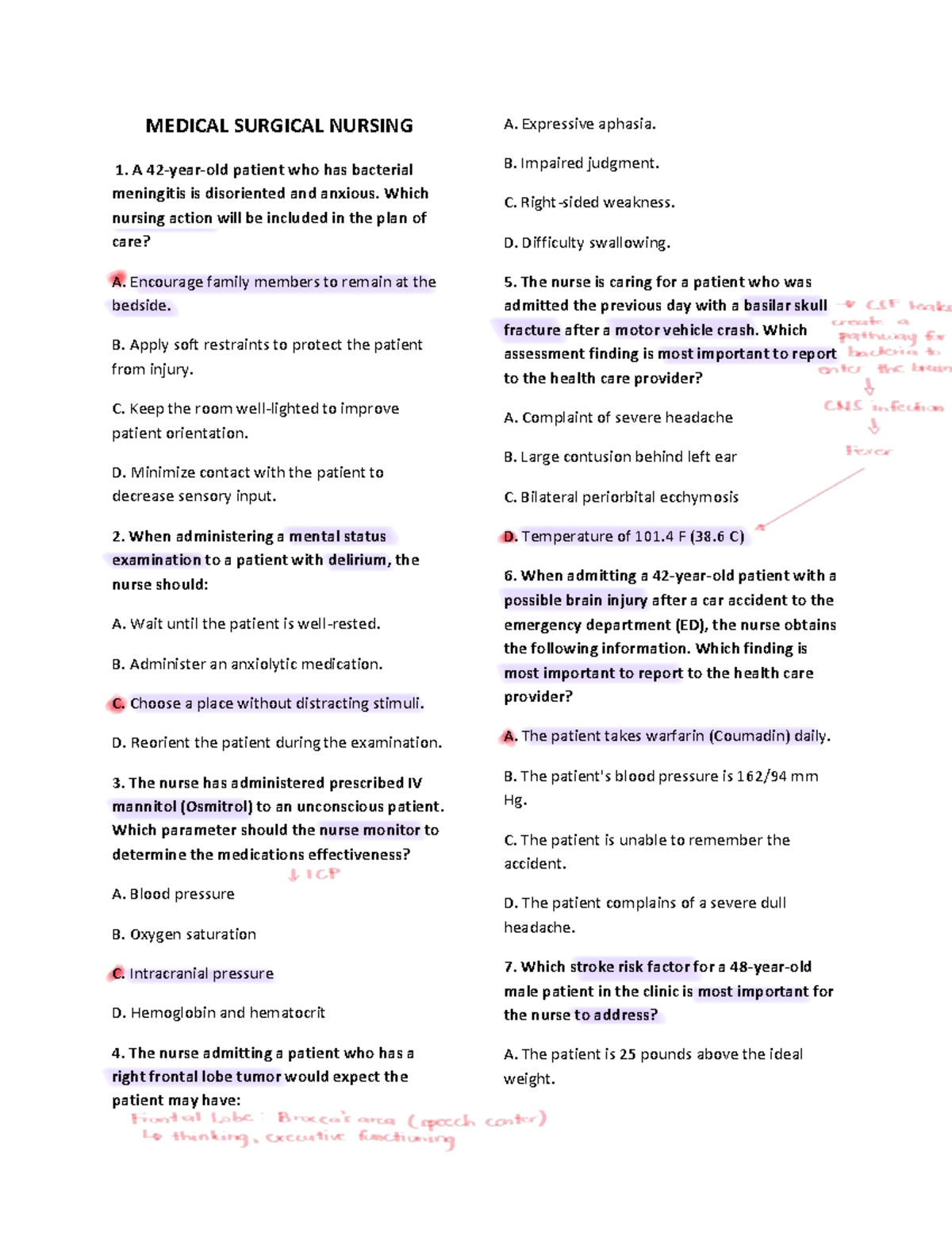Eval-Exam-1: Practice Questions for NP1-5 in Medical-Surgical Nursing ...