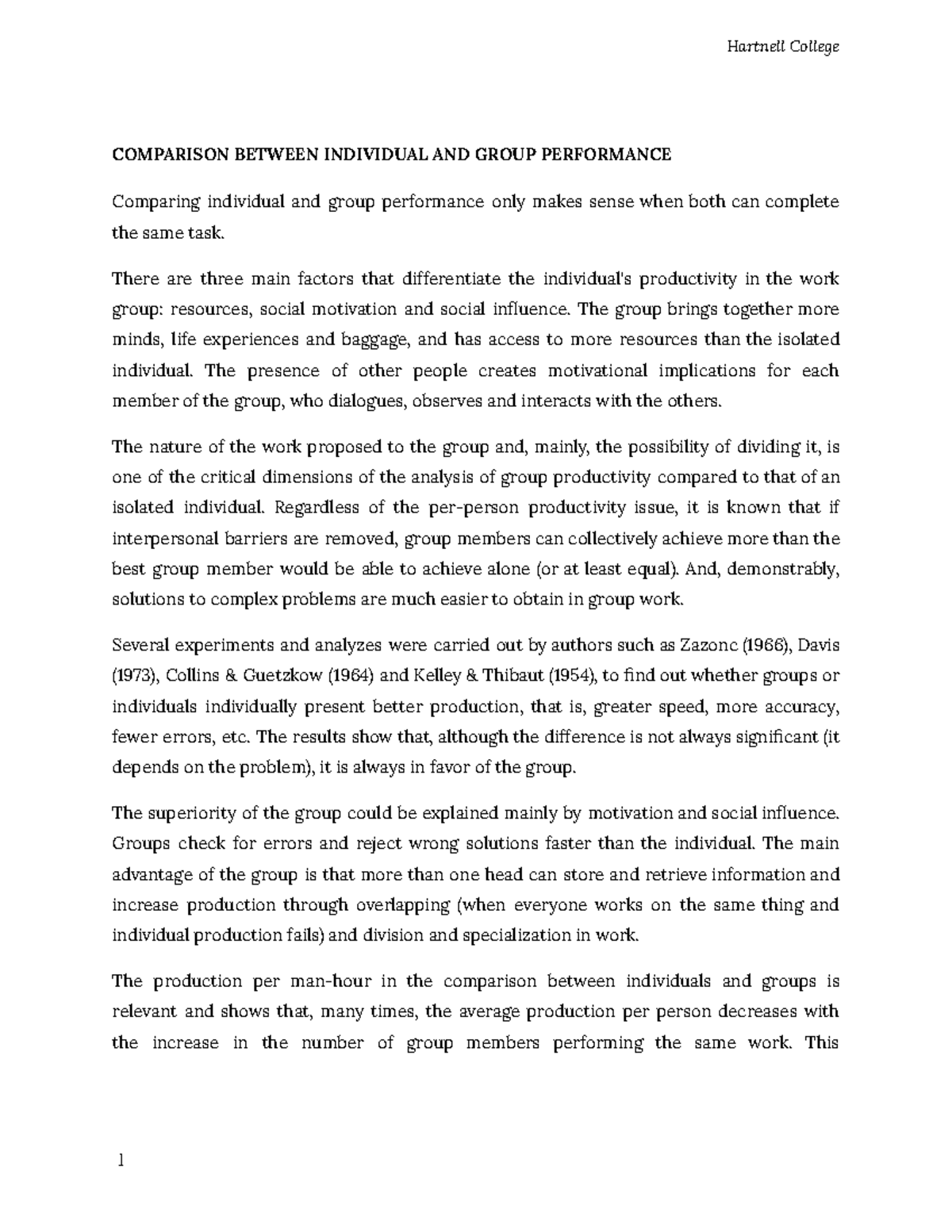 Chapter Analysis: Individual vs. Group Performance in Work Settings ...