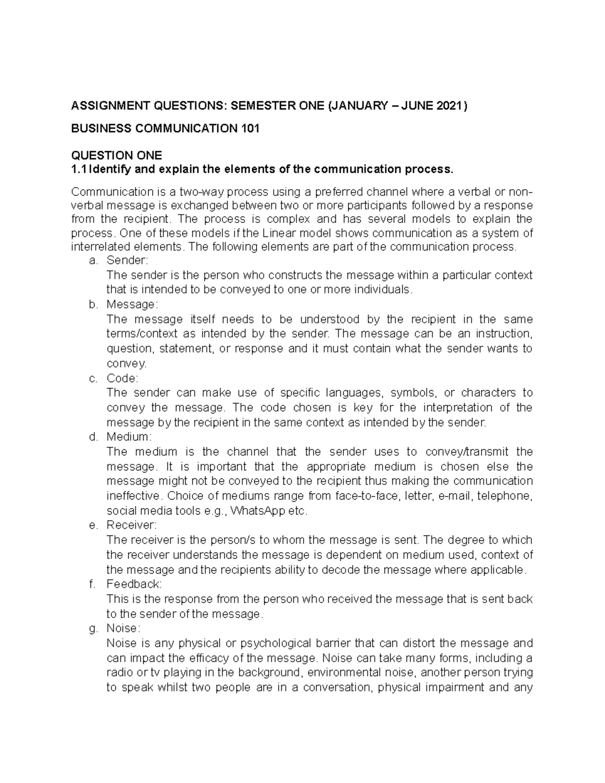 Business Communication 101: Key Concepts and Assignment Insights - Studocu