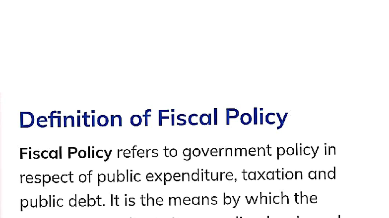 Fiscal policy - Best notes - Definition of Fiscal Policy Fiscal Policy ...