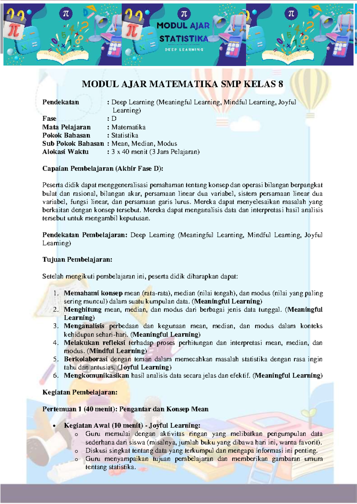 Modul Ajar Matematika SMP Kelas 8: Statistika - Mean, Median, Modus ...