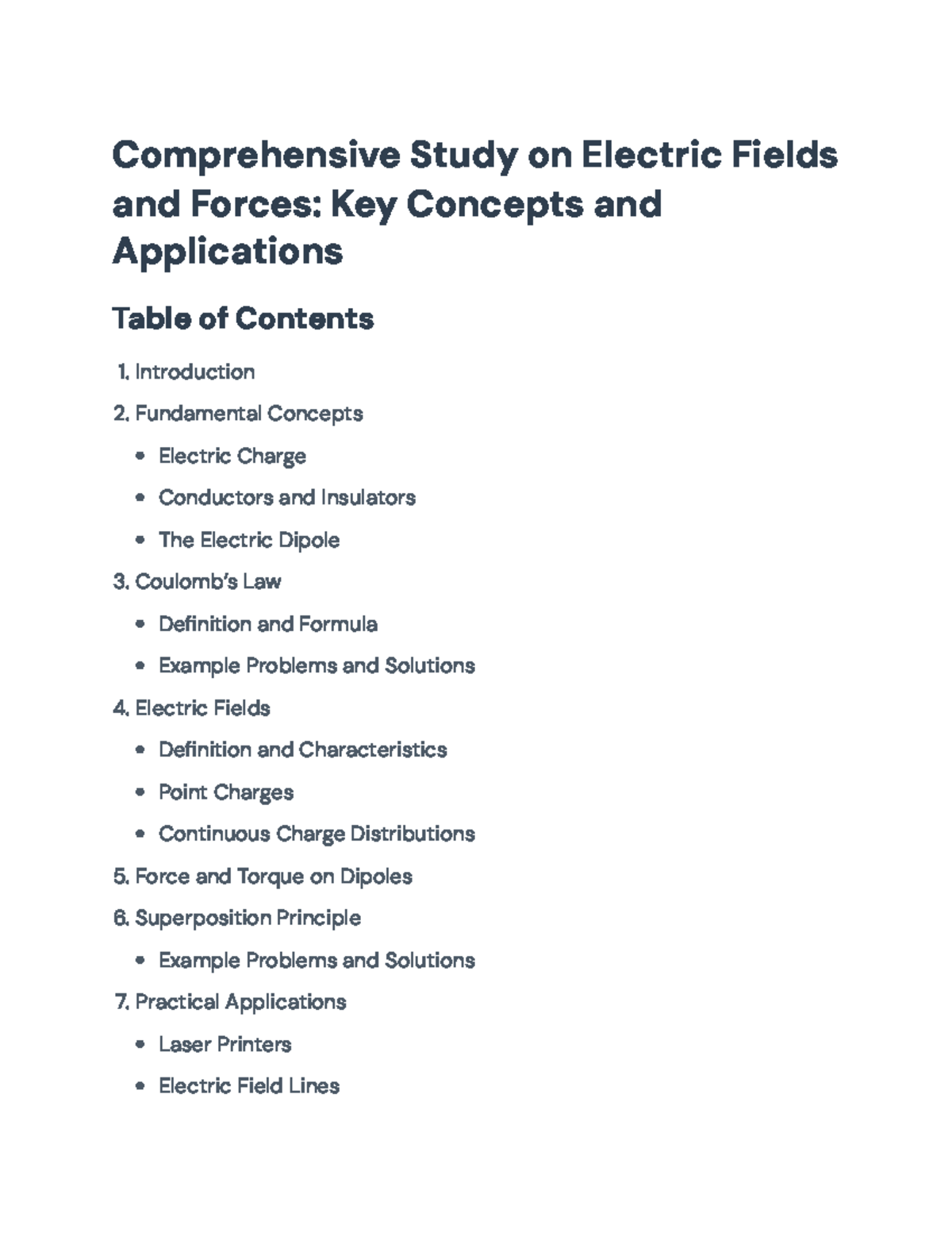 Comprehensive Study on Electric Fields and Forces: Key Concepts and ...