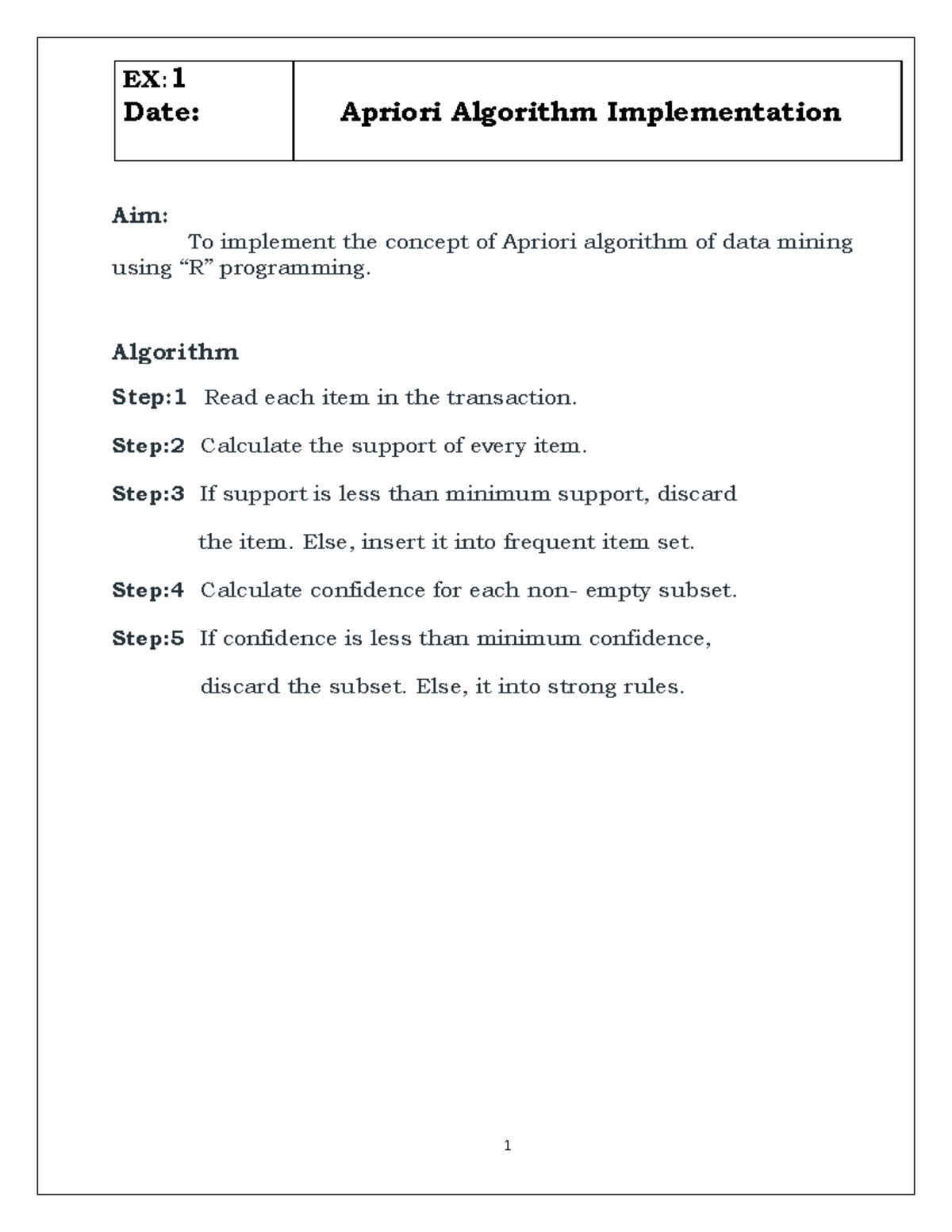 PCSP 22 Data Mining & Advanced Java Programming Lab: Apriori ...