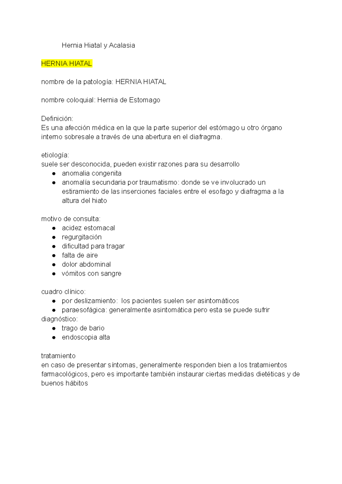 HERN 101: Hernia Hiatal y Acalasia - Definición y Tratamiento - Studocu