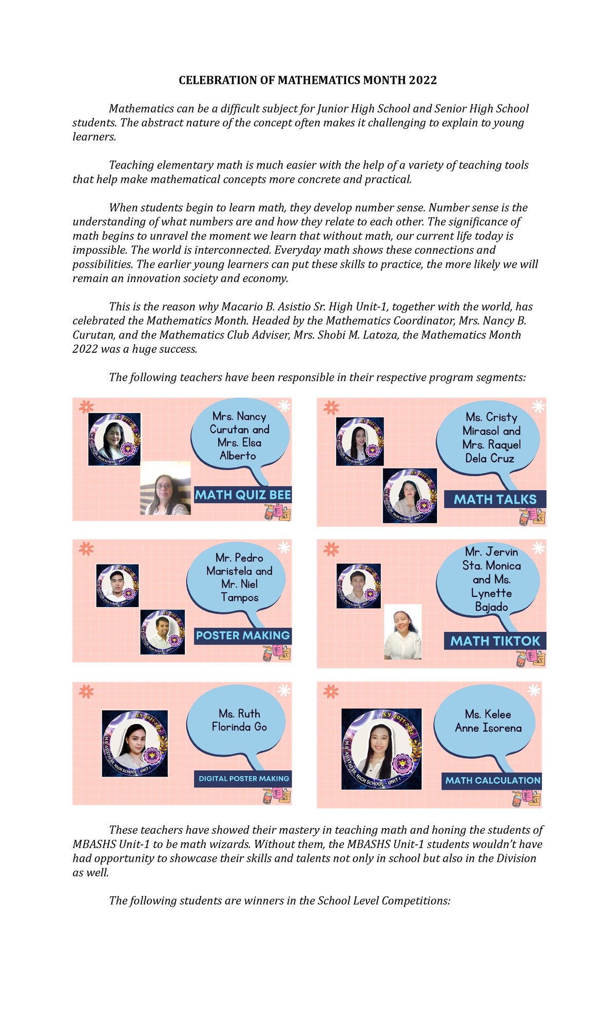 Celebration OF Mathematics Month 2022 - CELEBRATION OF MATHEMATICS ...