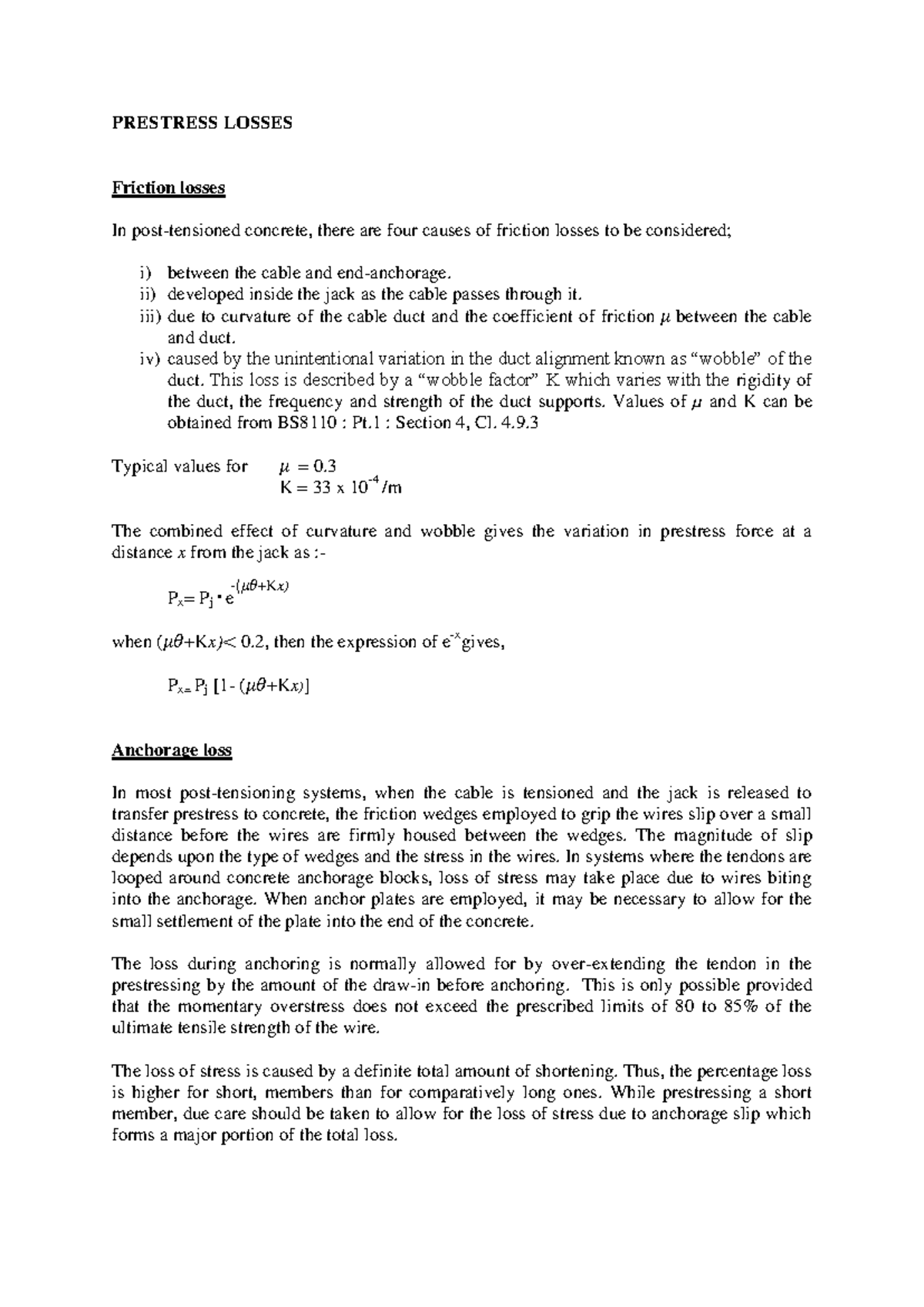13 Prestress losses - Friction, anchorage slip overstressing ...