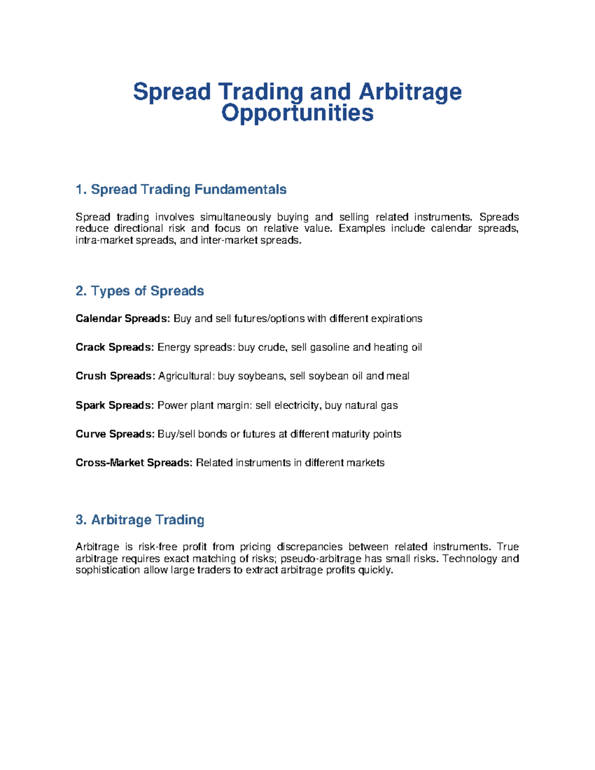 33 Spread Trading and Arbitrage Strategies Explained - Studocu
