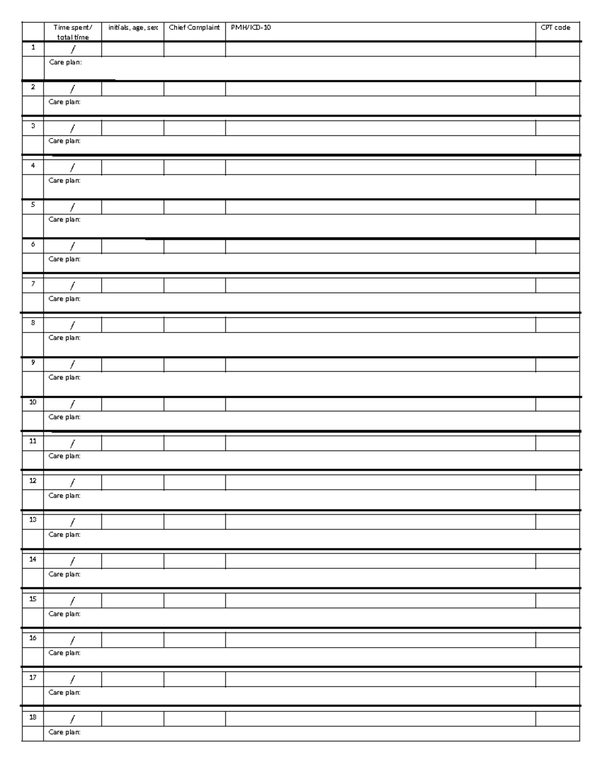 Patient Log Template for Metrics Documentation and Client Encounters ...