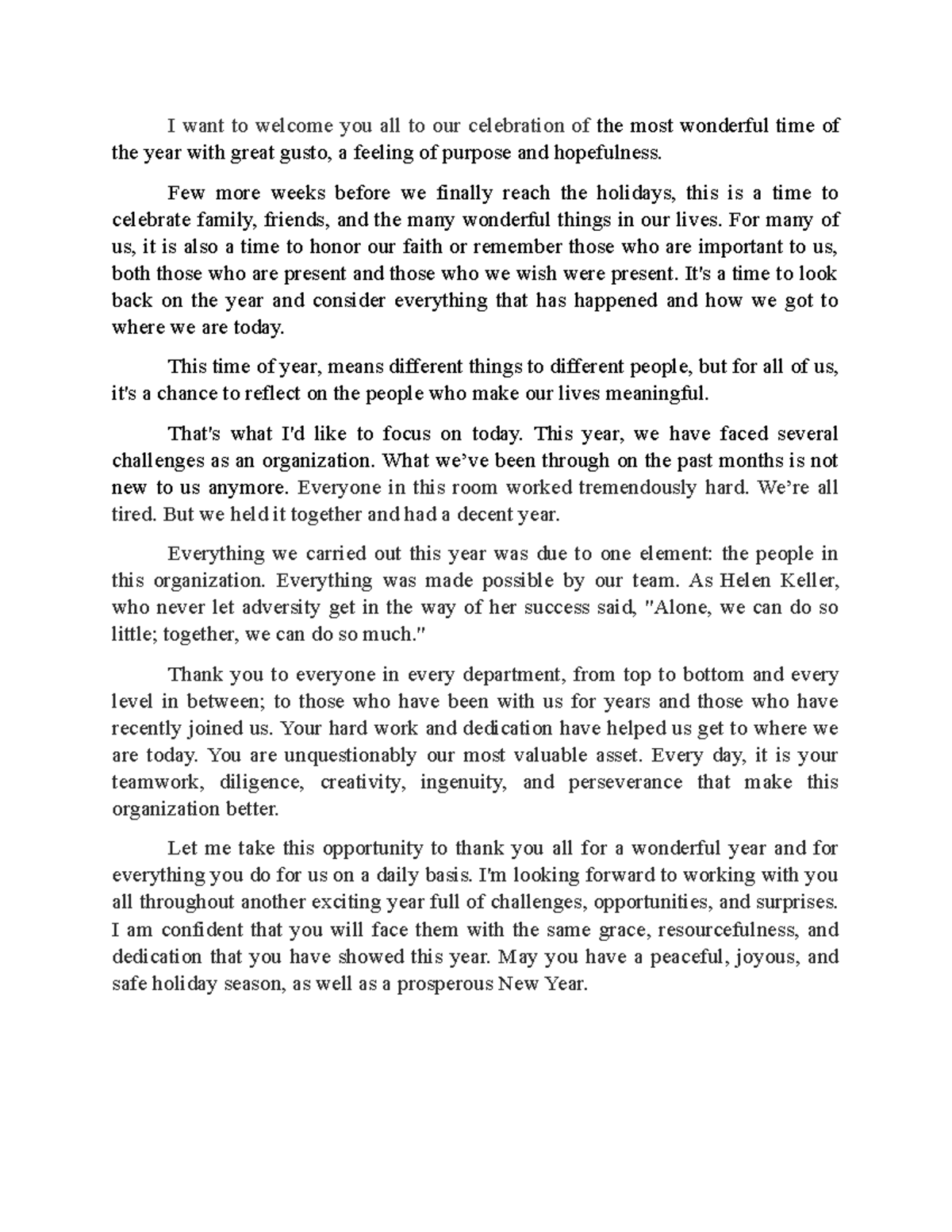 Holiday Appreciation Speech 2023: Reflecting on Our Achievements - Studocu
