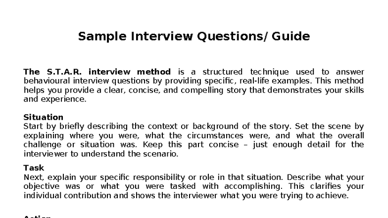 Sample Interview Guide: Mastering the S.T.A.R. Method for Interviews ...