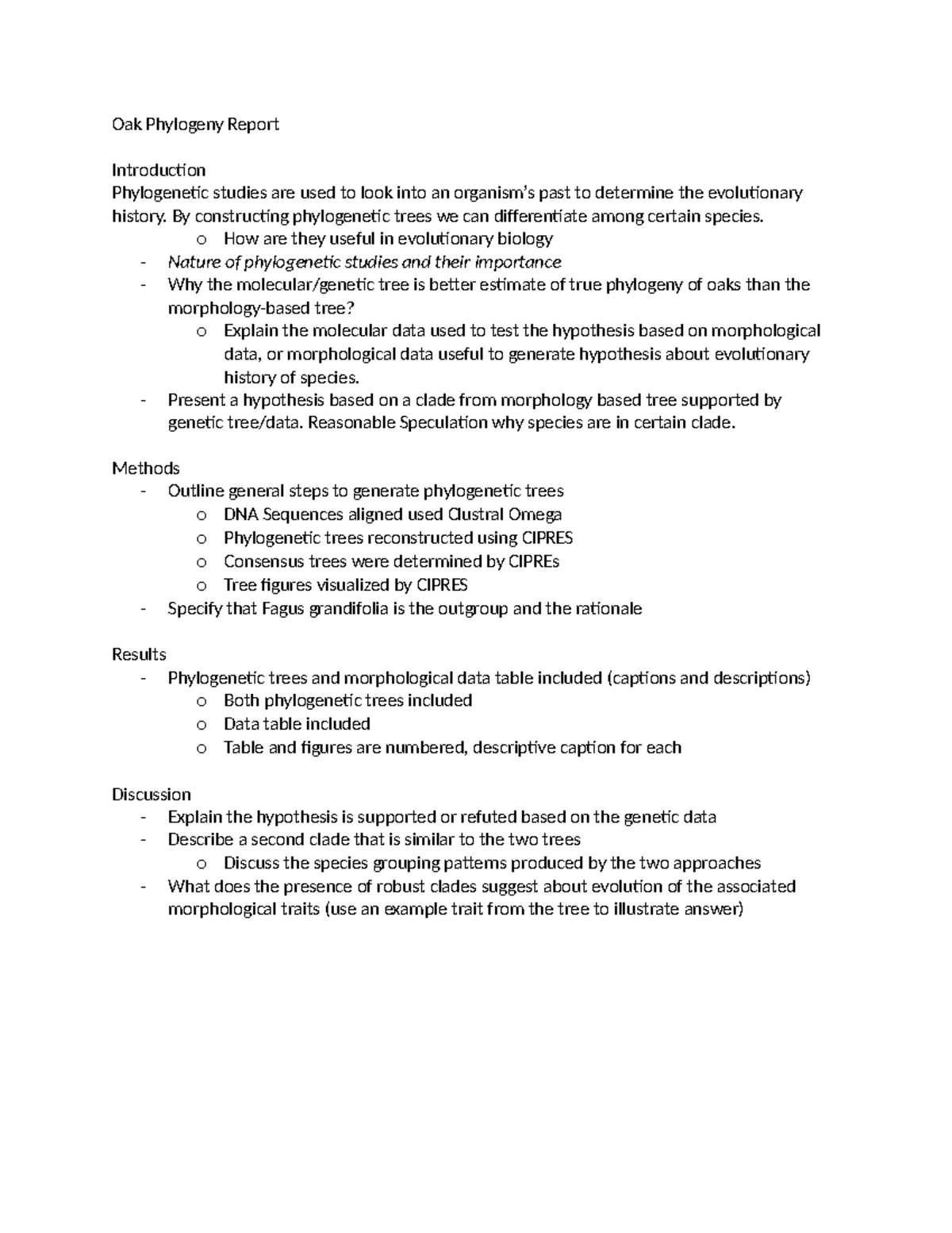 BIO 155 - Oak Phylogeny Report - Oak Phylogeny Report Introduction ...