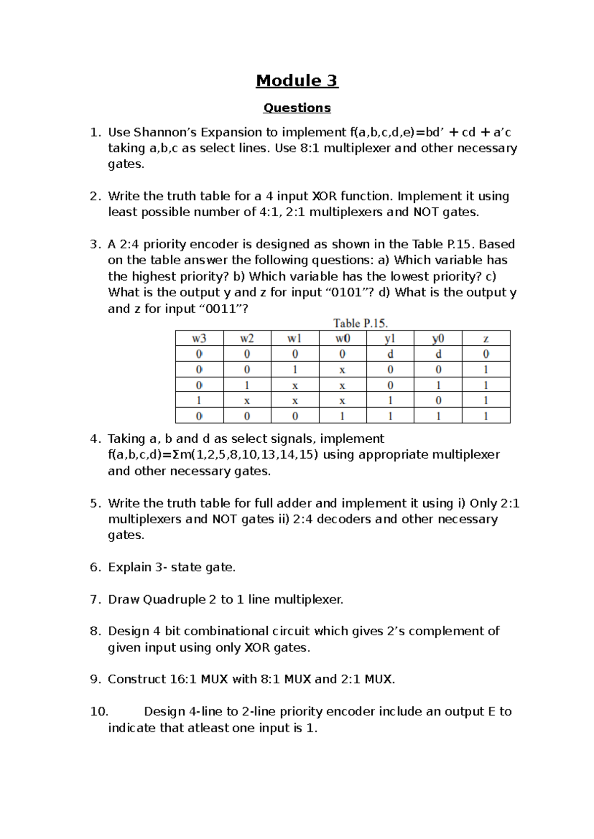 Questions and Solutions Module 3 - Module 3 Questions Use Shannon’s ...
