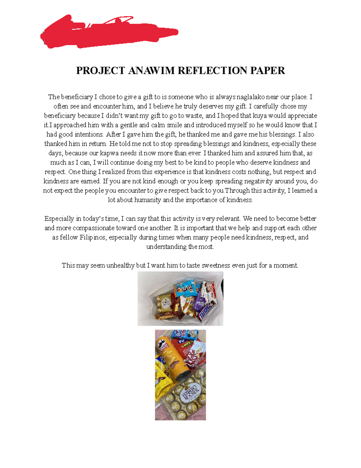 BSN Project: Anawim Reflection on Kindness and Humanity - Studocu