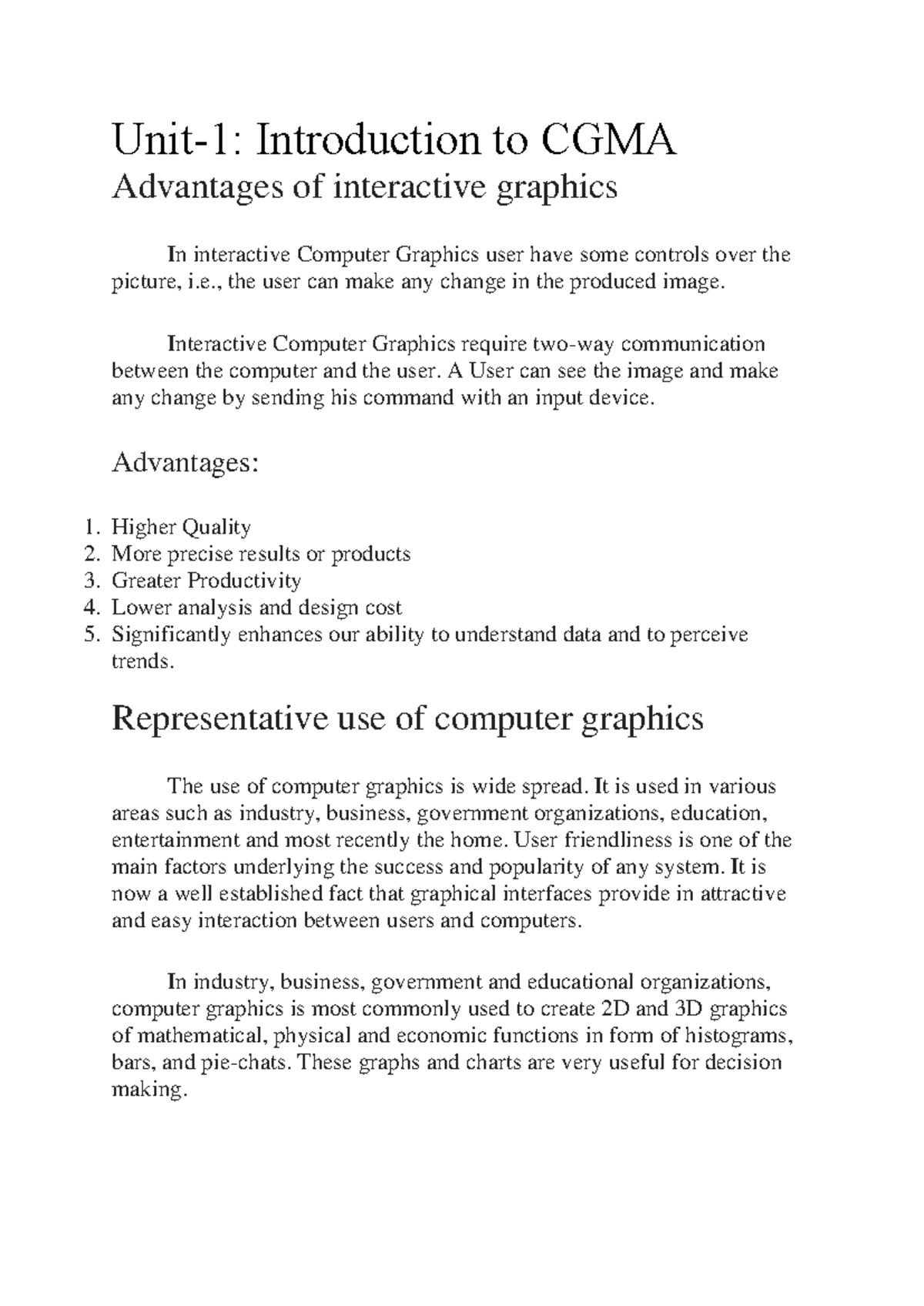 GM - ............ - Unit-1: Introduction to CGMA Advantages of ...