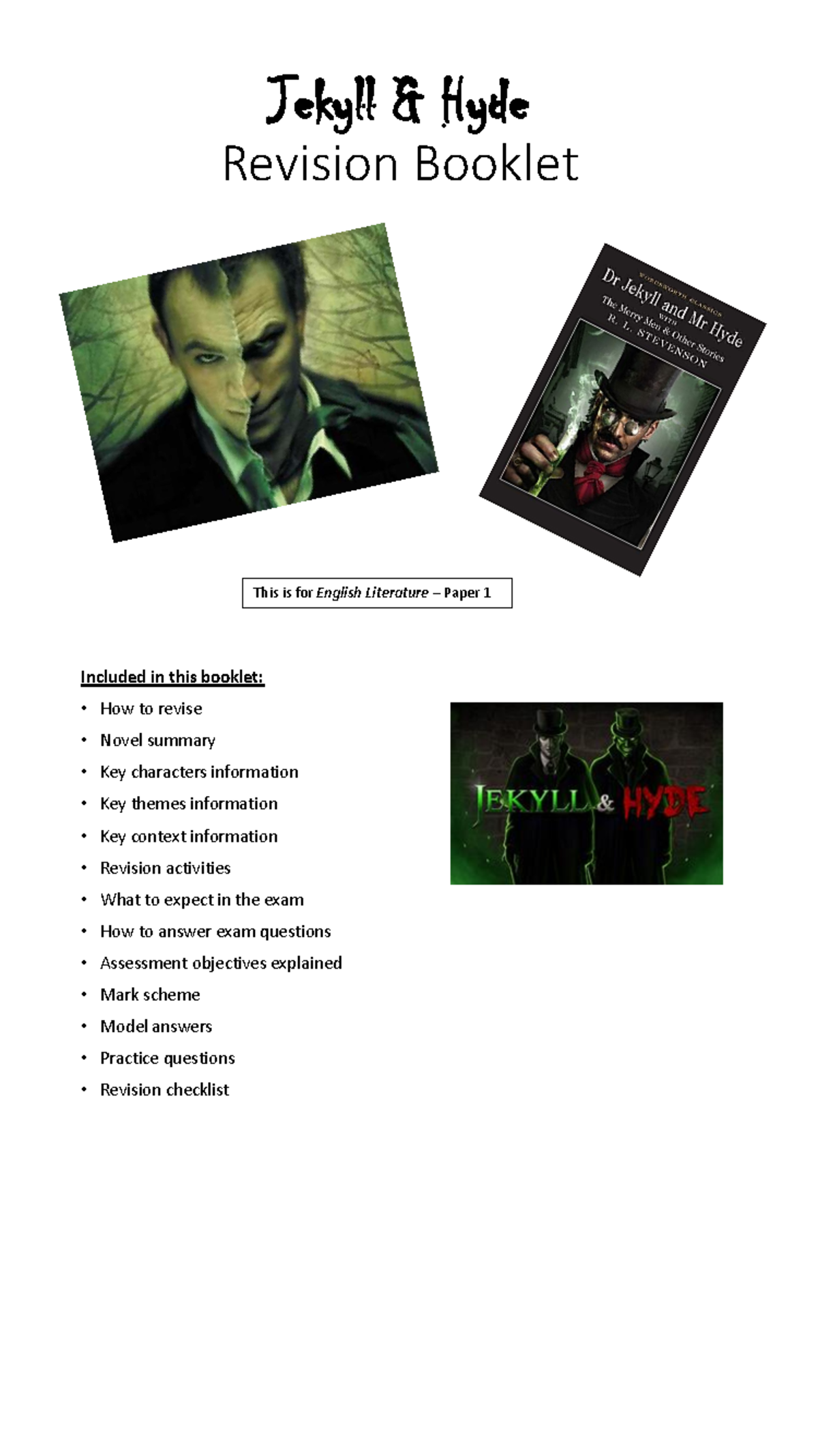 Jekyll & Hyde Revision Guide for English Literature Paper 1 - Studocu