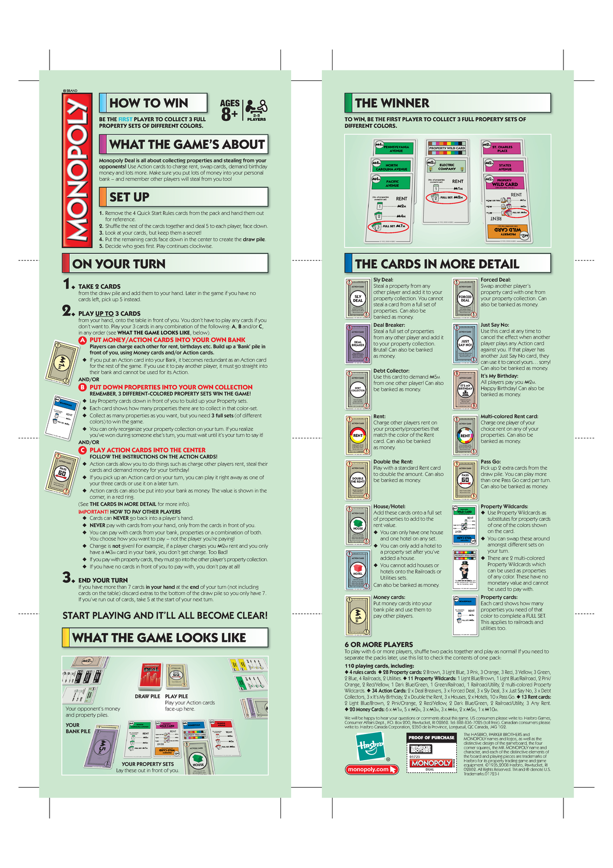 Monopoly Deal Card Game Instructions - ® © 1935, 2008 HASBRO. b 3 M b 3 ...