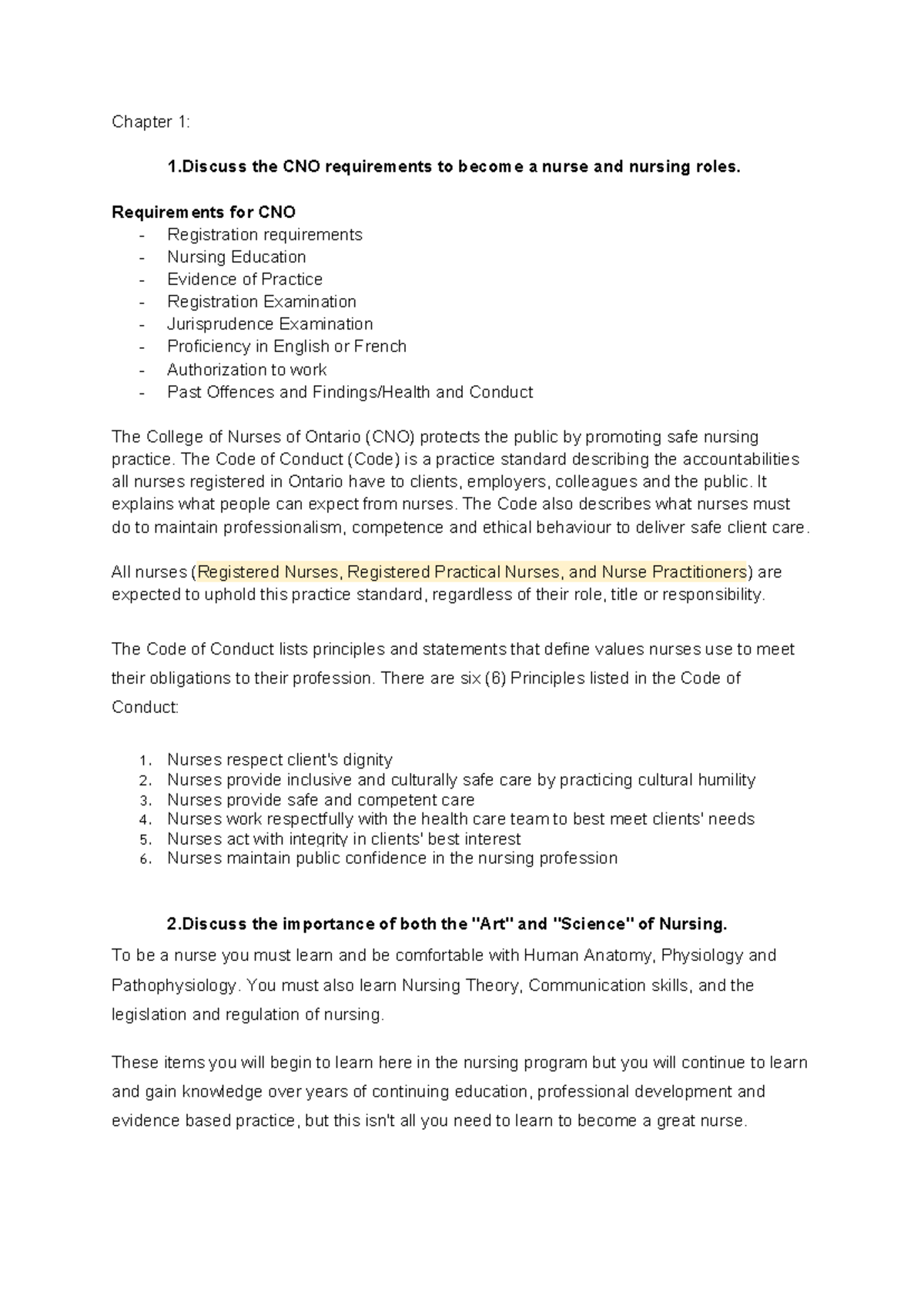 CNO Nursing Roles & Requirements: Chapter 1 Overview and Insights - Studocu