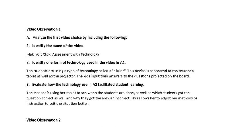 DHM3 - Task 2: Teaching Observations on Video Technology Use - Studocu