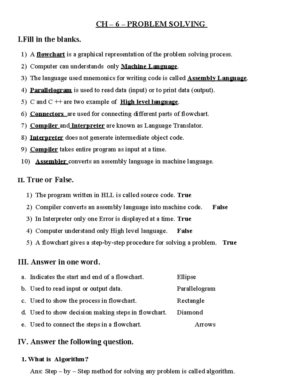 VIII- Computer CH 6: Problem Solving Concepts and Exercises - Studocu